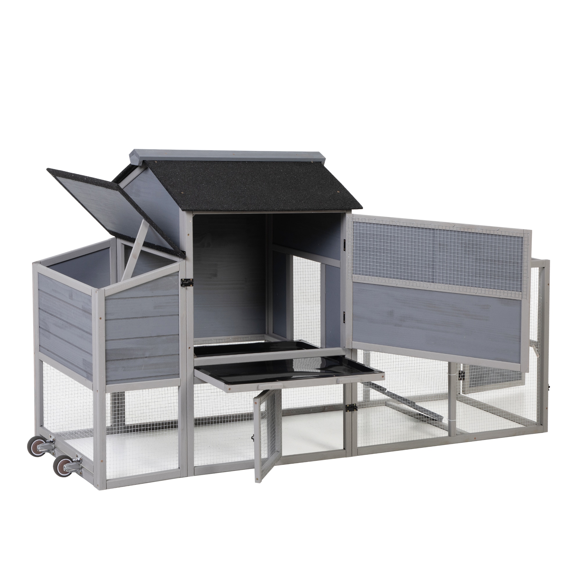 LOVMOR Portable Mobile Chicken Coop Nesting Box Sleeping Room Run ...