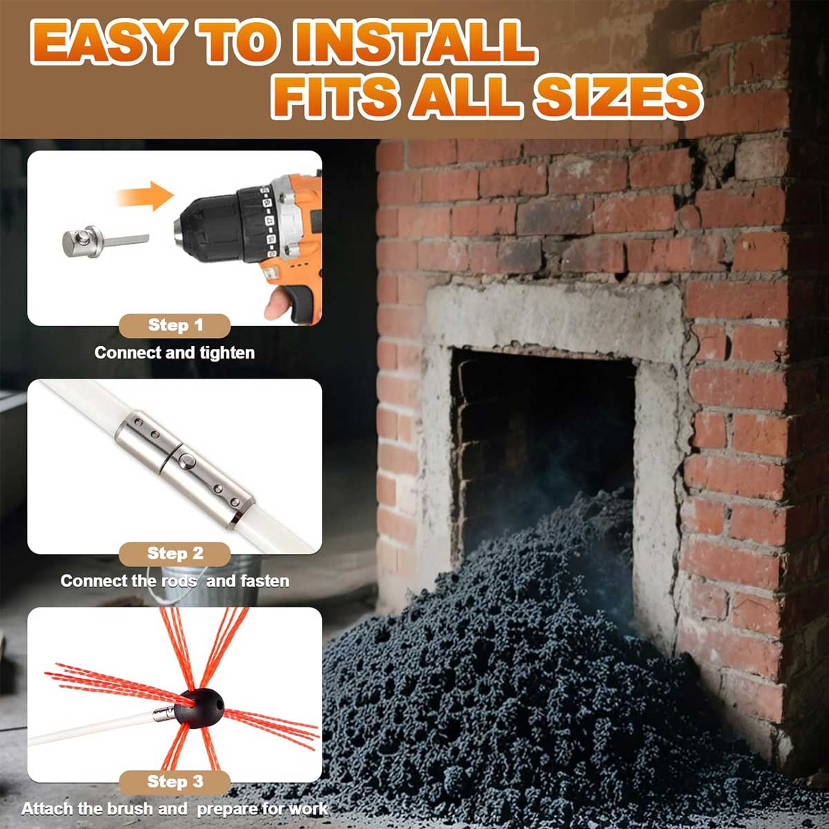 Aoibox 30 Feet Chimney Sweep Kit with Strong Brush 9 Flexible Rods ...