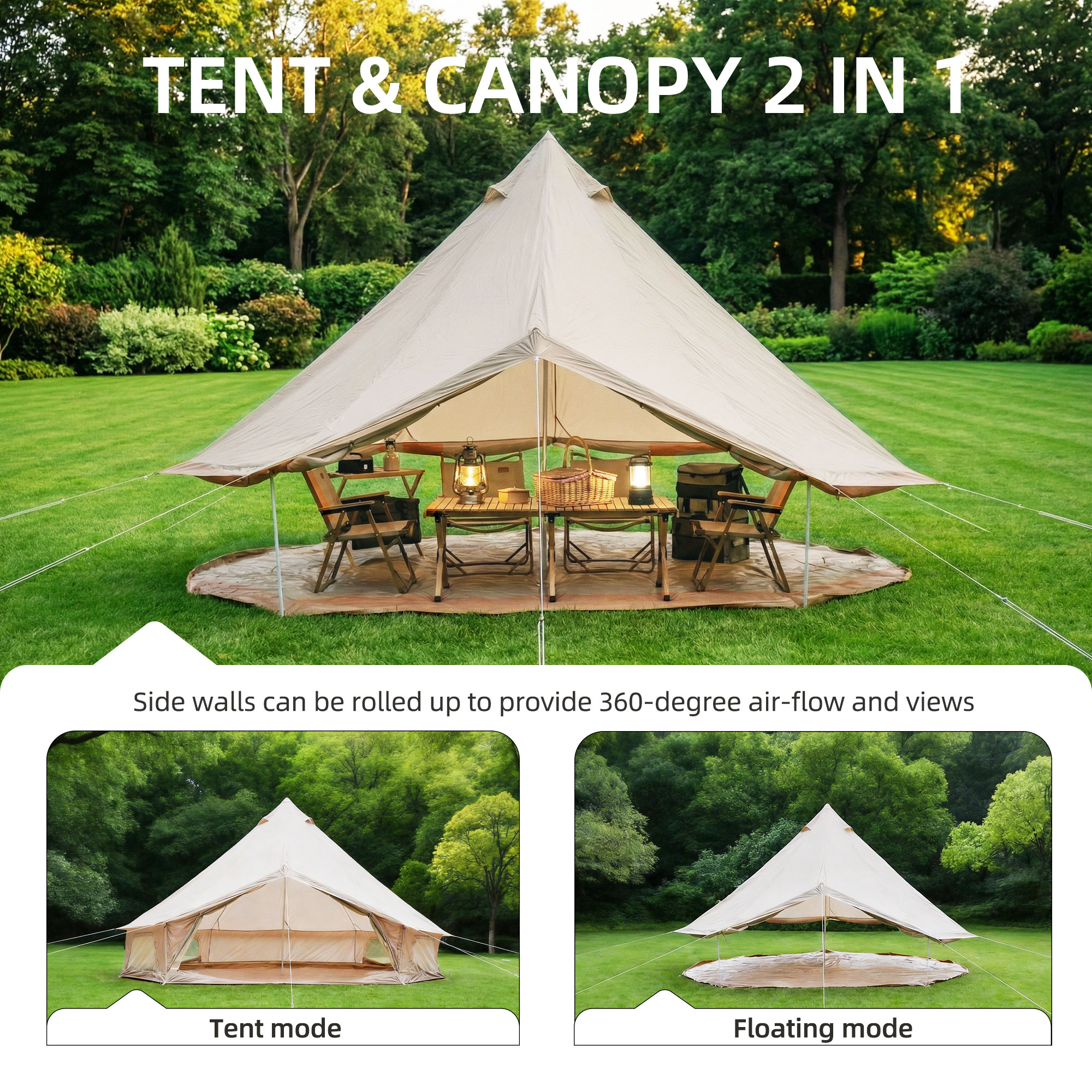 Anysun 8 Person Large Bell Tent 13.1FT with Stove Jack 4 Season ...