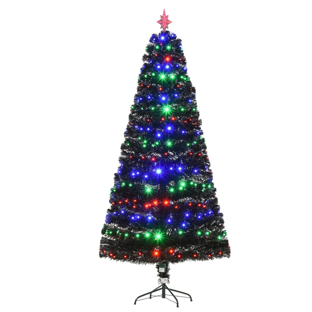 Zyerch 7FT Black Artificial Christmas Tree 280 Multi Color Fiber Optic ...