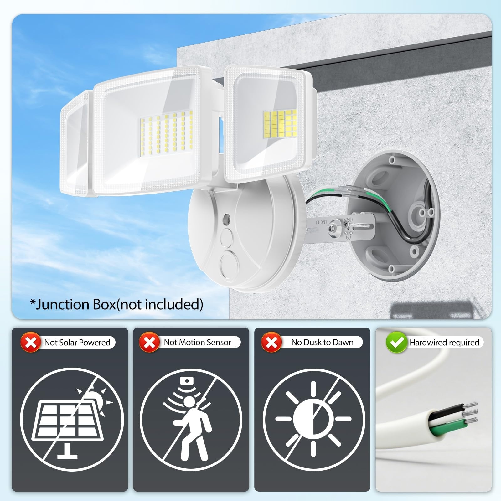 AOIZGMY 2 Pack 75W LED Flood Lights Outdoor 7000LM 3 Adjustable Heads ...