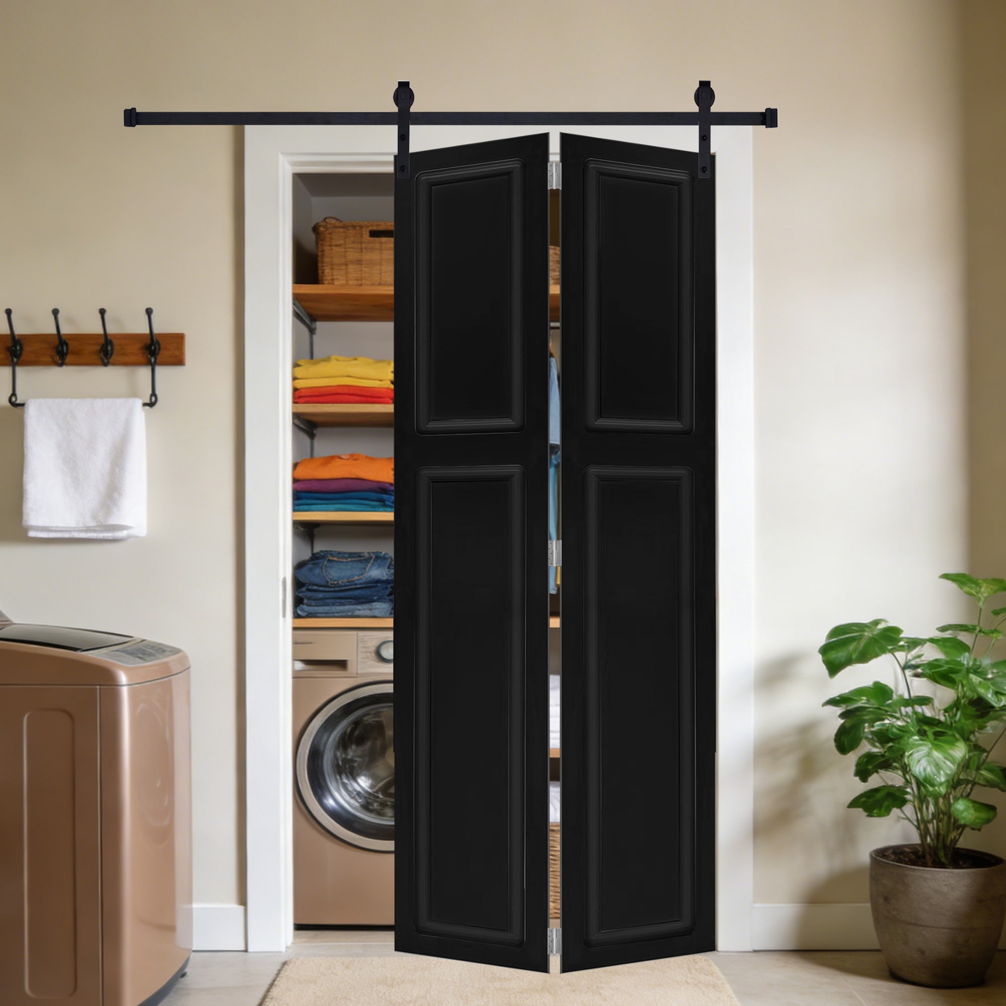 Wooakway 2-panel bi-fold 84 in.X28 in. MDF black walnut Barn Sliding ...