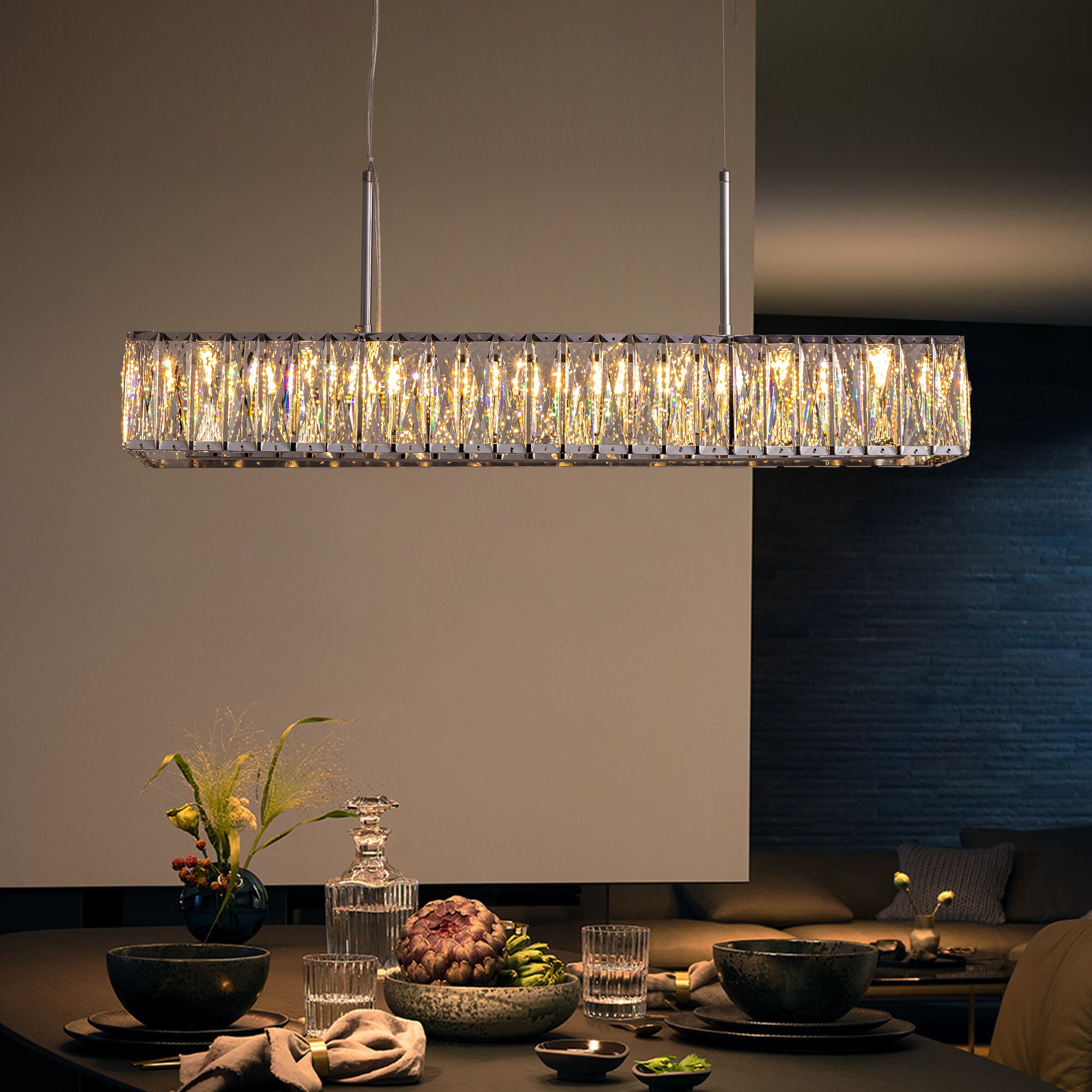 Antoine Linear Crystal Dining Room 8-Light Polished Chrome Modern ...