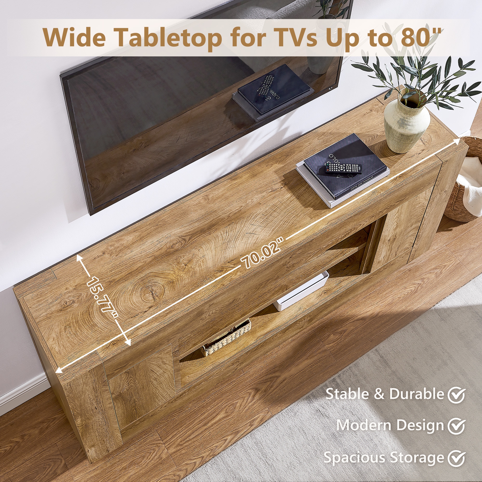 DecorUHome 70 inch Modern TV Stand Entertainment Center for TVs Up to ...