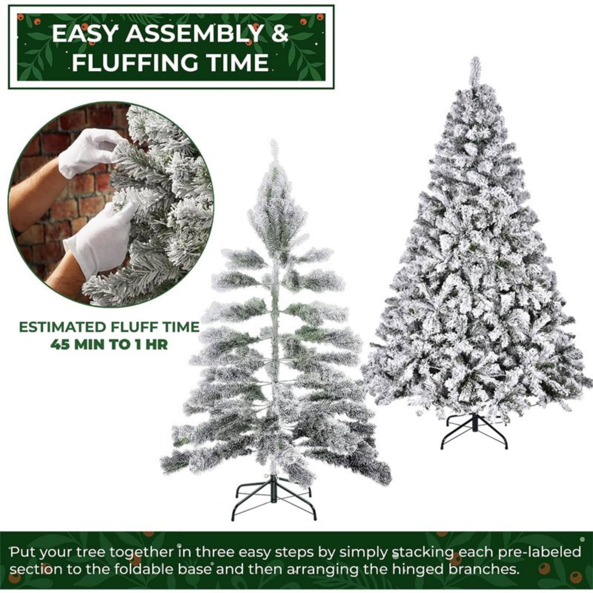 Fenbeli 6ft Prelit Flocked Christmas Tree Artificial Xmas Trees with ...