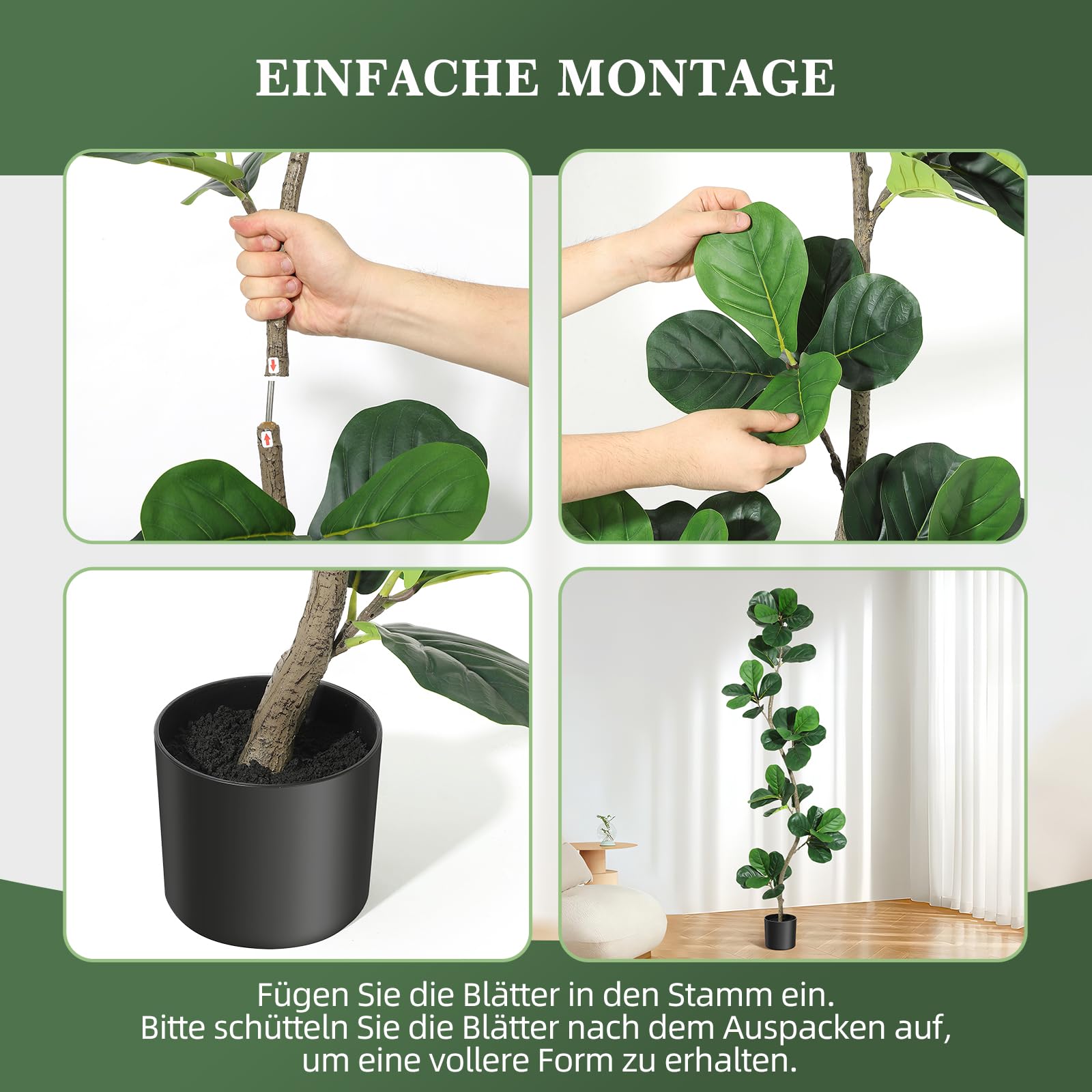 Encore Beets 6ft Artificial Fiddle Leaf Fig Tree 72in Fake Ficus Floor ...