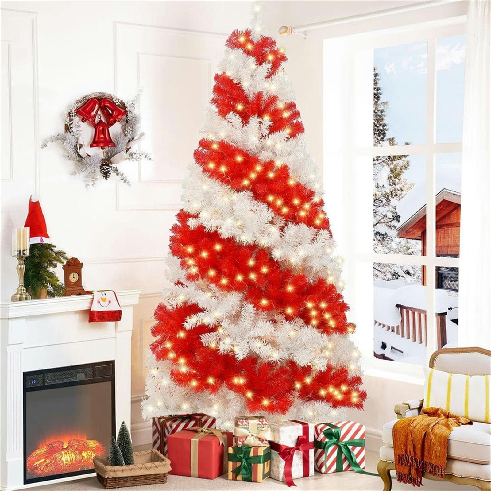 Choco Moon 6ft Pre Lit Artificial Christmas Tree Candy Cane Themed with ...