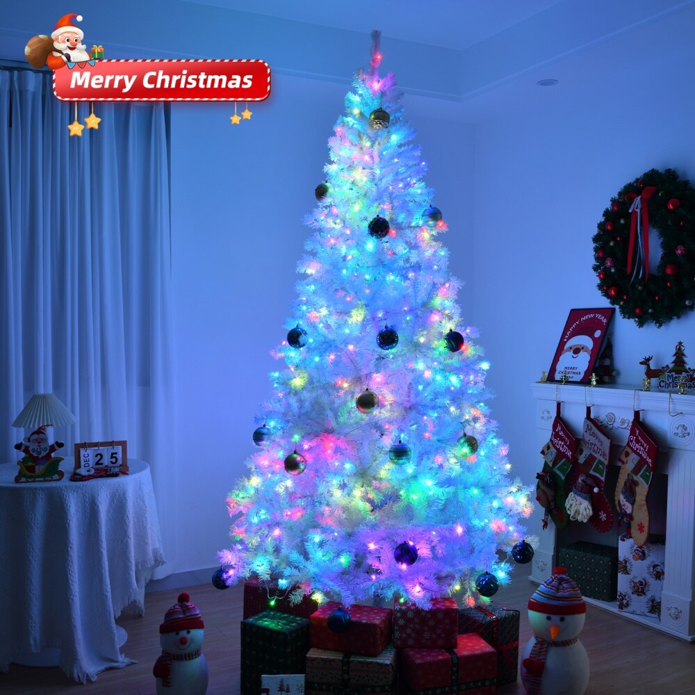 Zyerch 7FT Pre Lit White Christmas Tree 1150 PVC Branch Tips 400 RGB ...