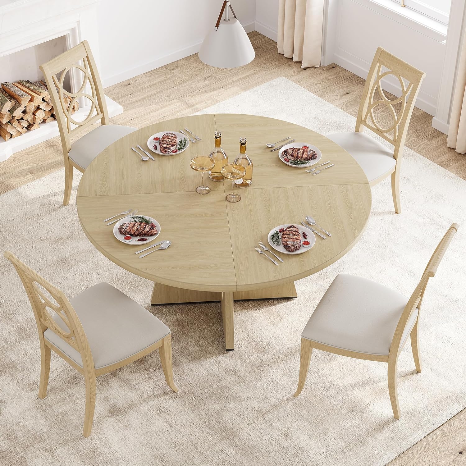 Garvee 47 inches Round Dining Table Set for 4 to 6 Farmhouse Kitchen ...