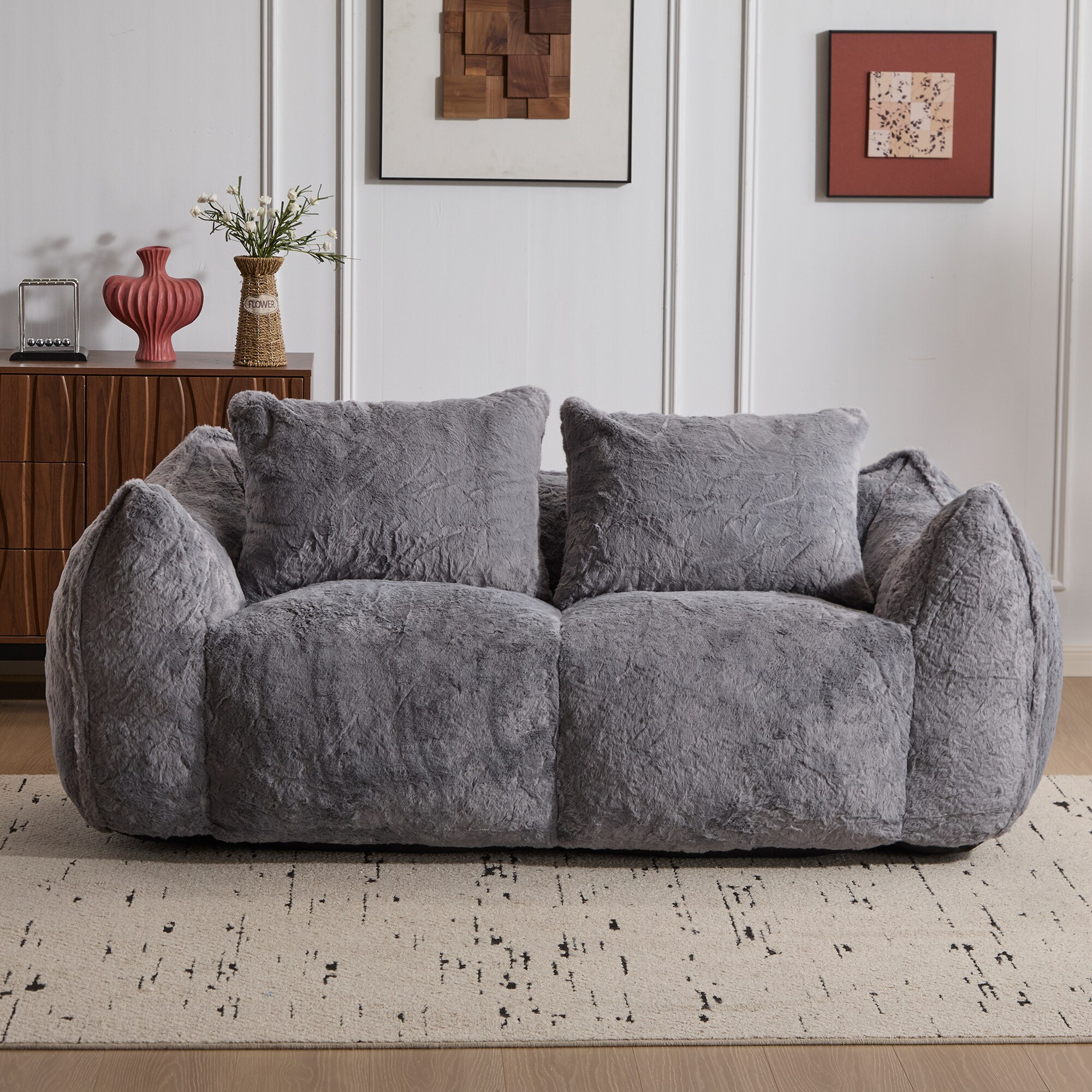 LOVMOR Giant Bean Bag Couch for Adults Ultra Soft Fluffy Loveseat Bean ...
