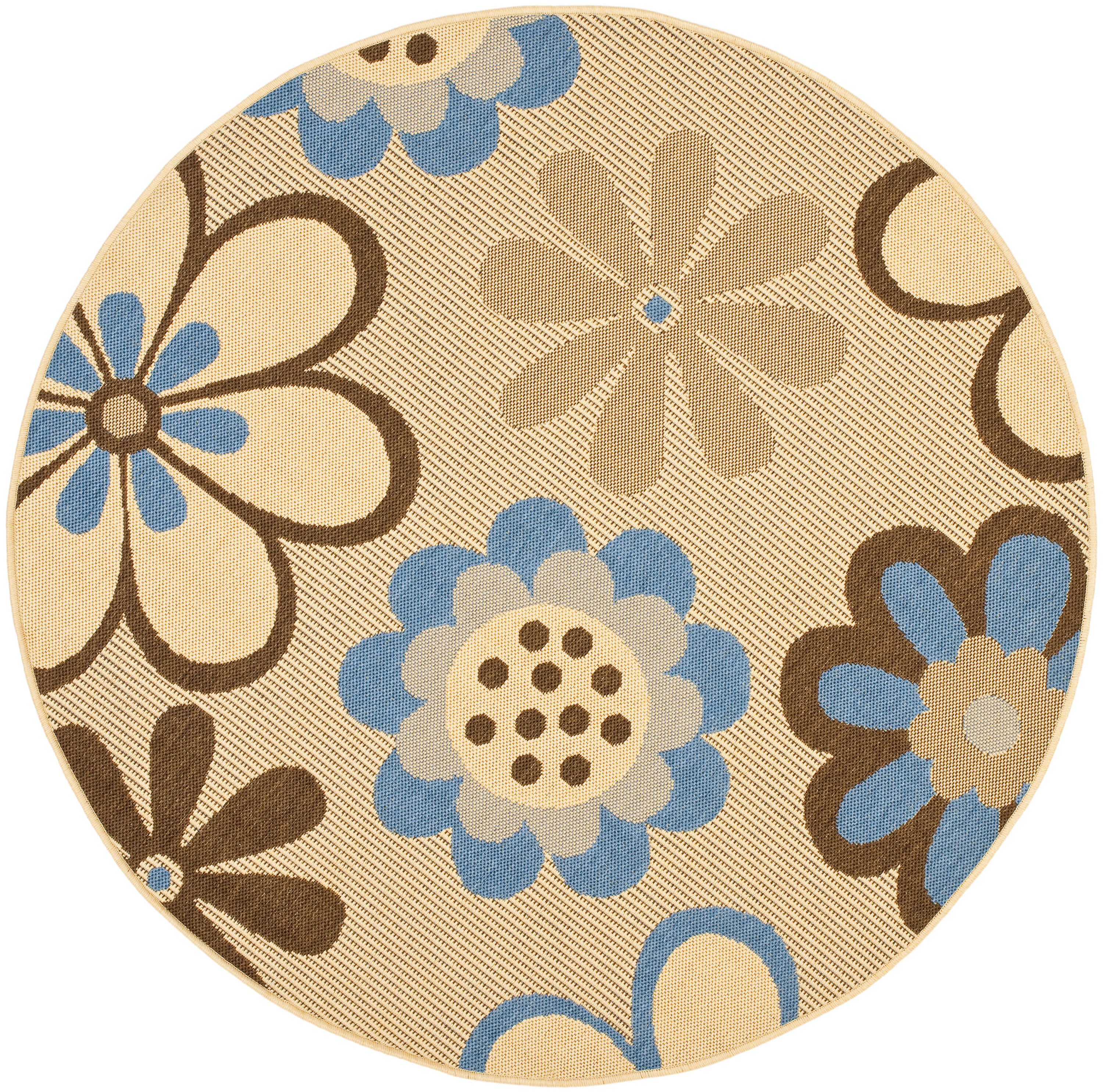 Safavieh Courtyard 4035B Natural Brown Blue 5 x 5 Round Area rug in the ...