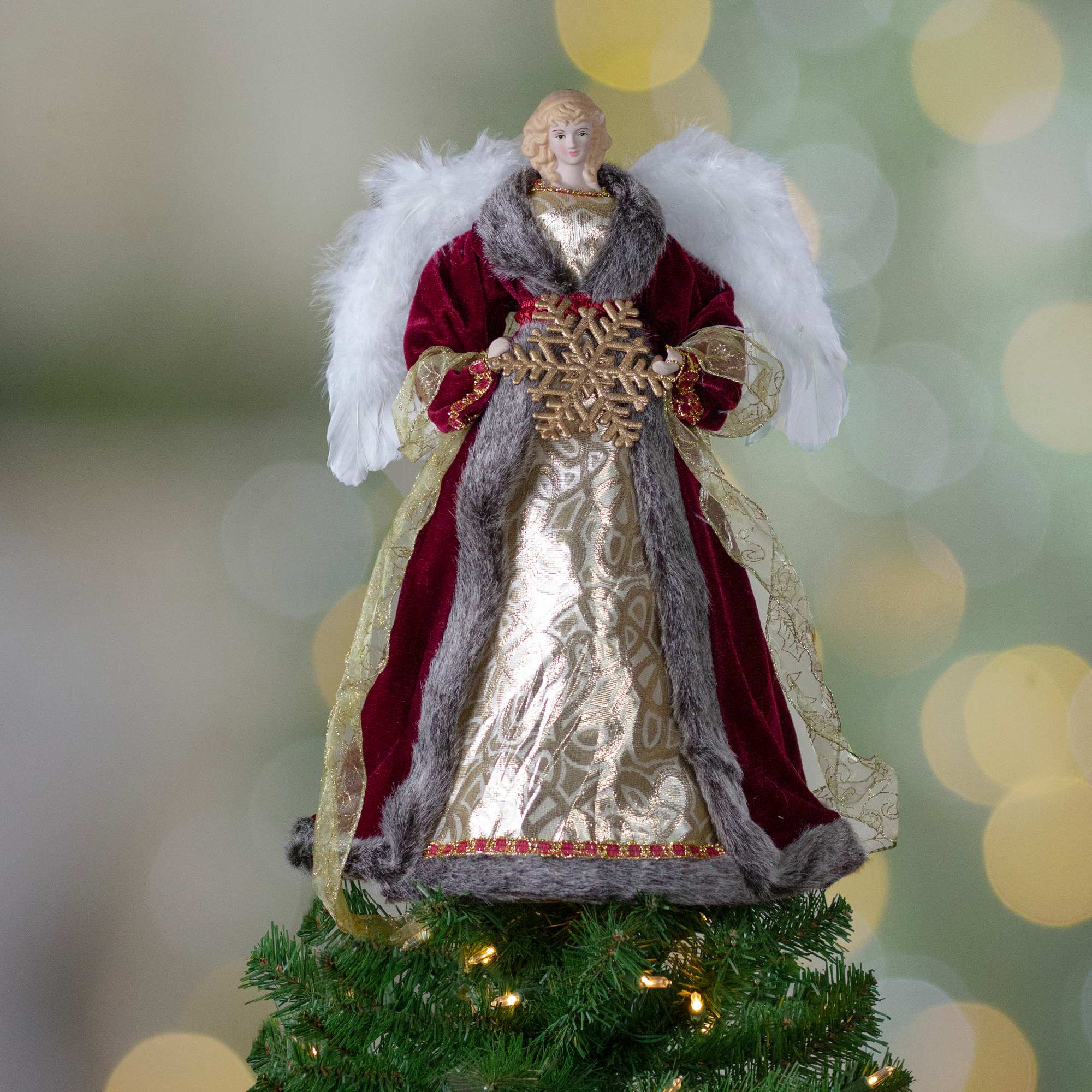 Northlight 18 inch Lighted Red and Gold Angel in a Dress Christmas Tree ...