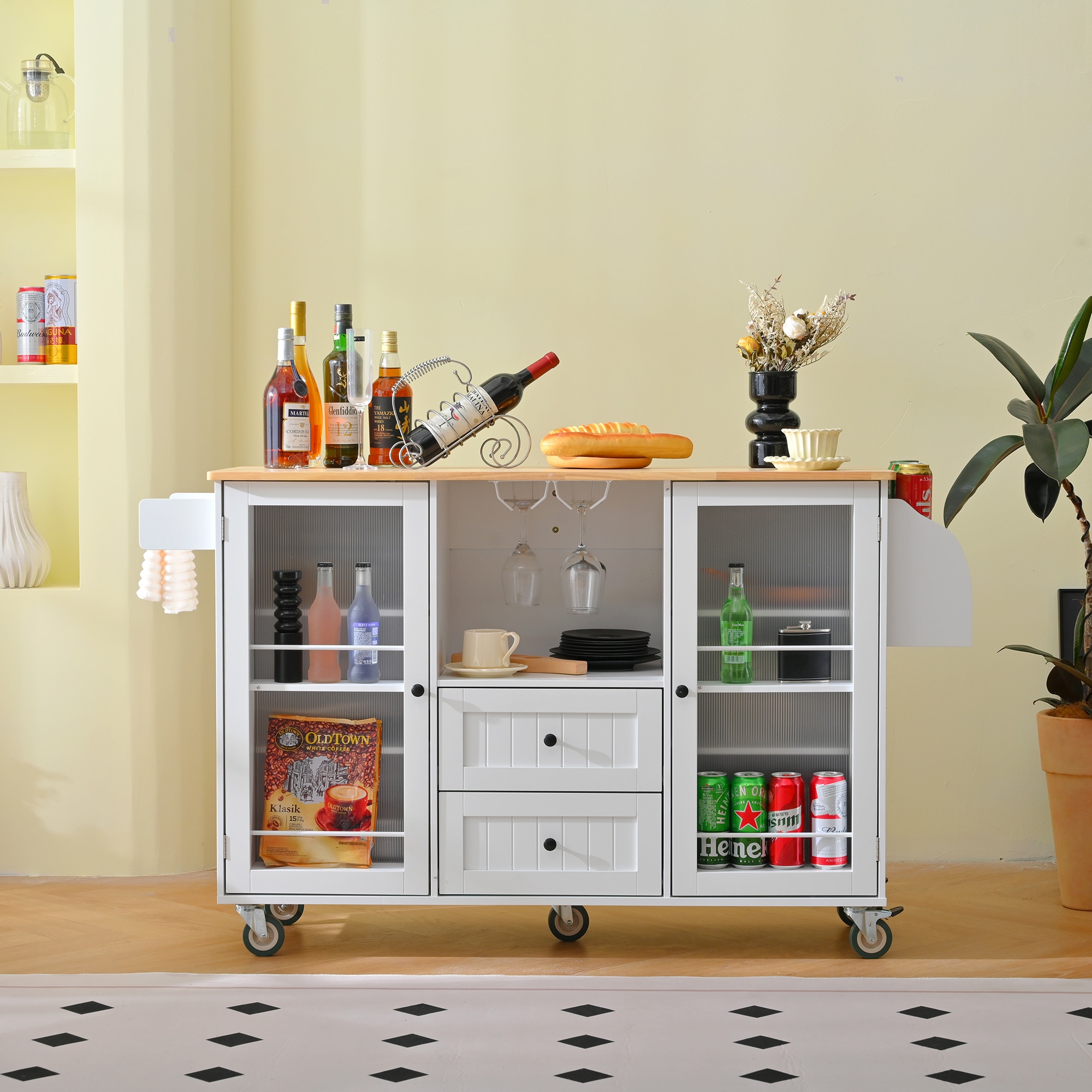 Runesay Mobile Kitchen Island Cart with Wheels and Drop Leaf Top in the ...