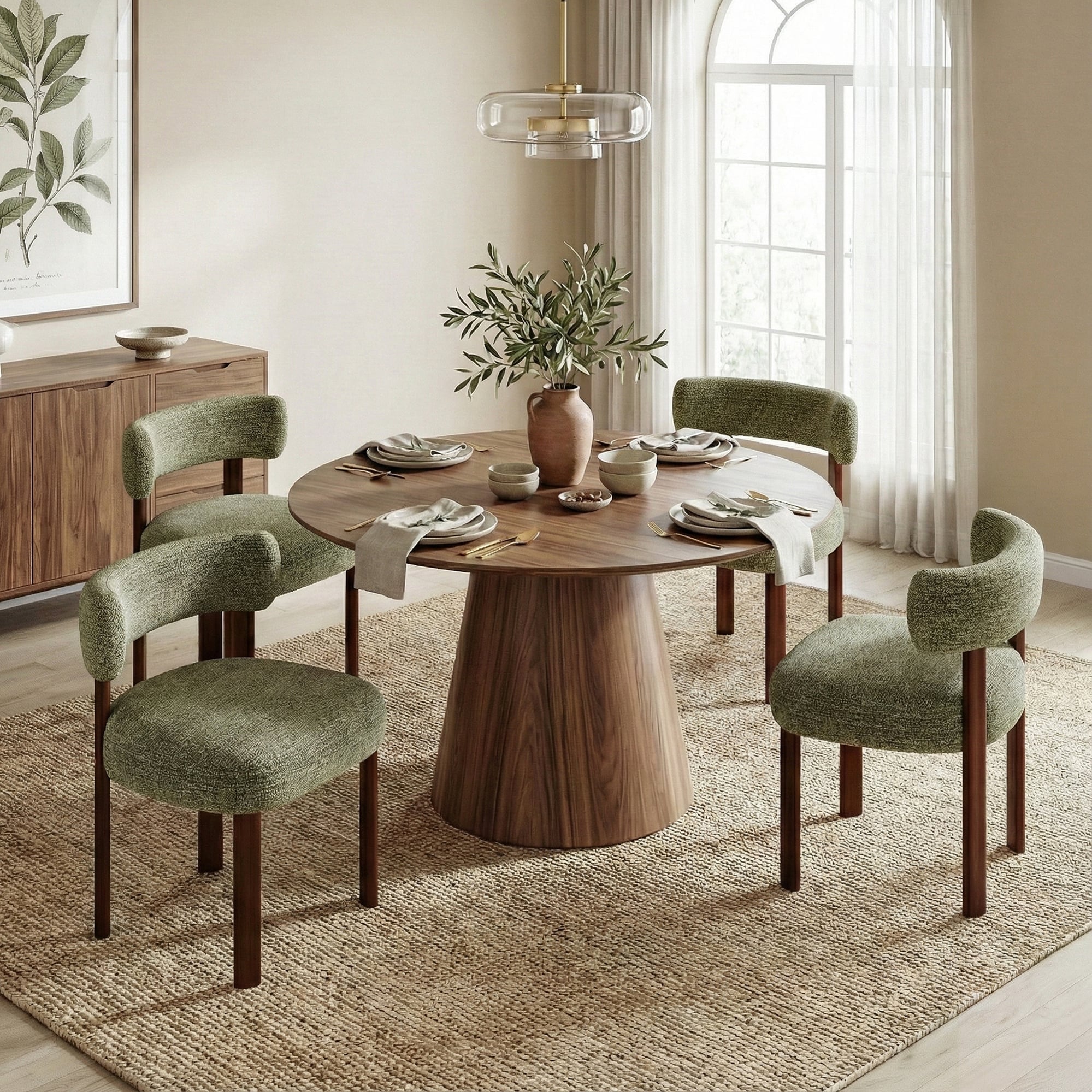 Colamy Set of 4 Green Furry Fabric Upholstered Dining Chair with Curved ...