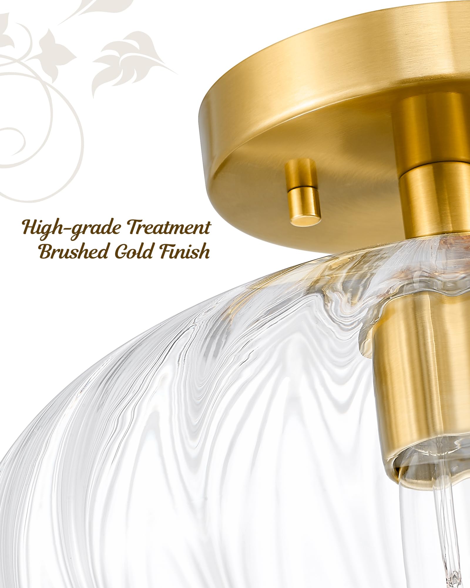 LTMATE 10.3 Inch Brushed Gold Semi Flush Mount Light with Dome Glass in ...