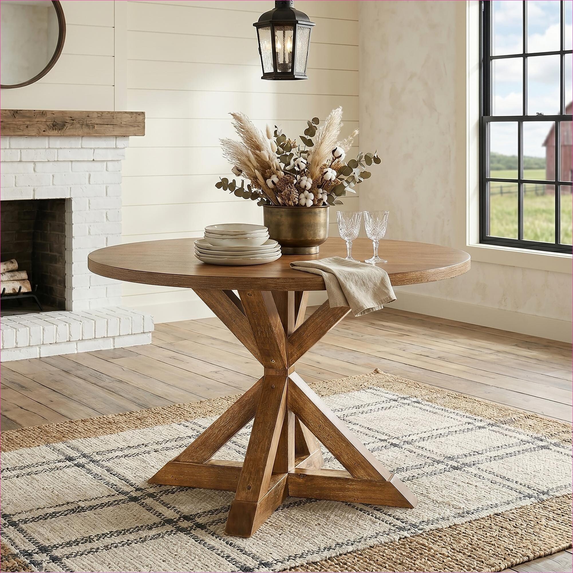 Watnature 4-Seat Square 47.25-Inch Brown-Toned Wood Cross-Base Cottage ...