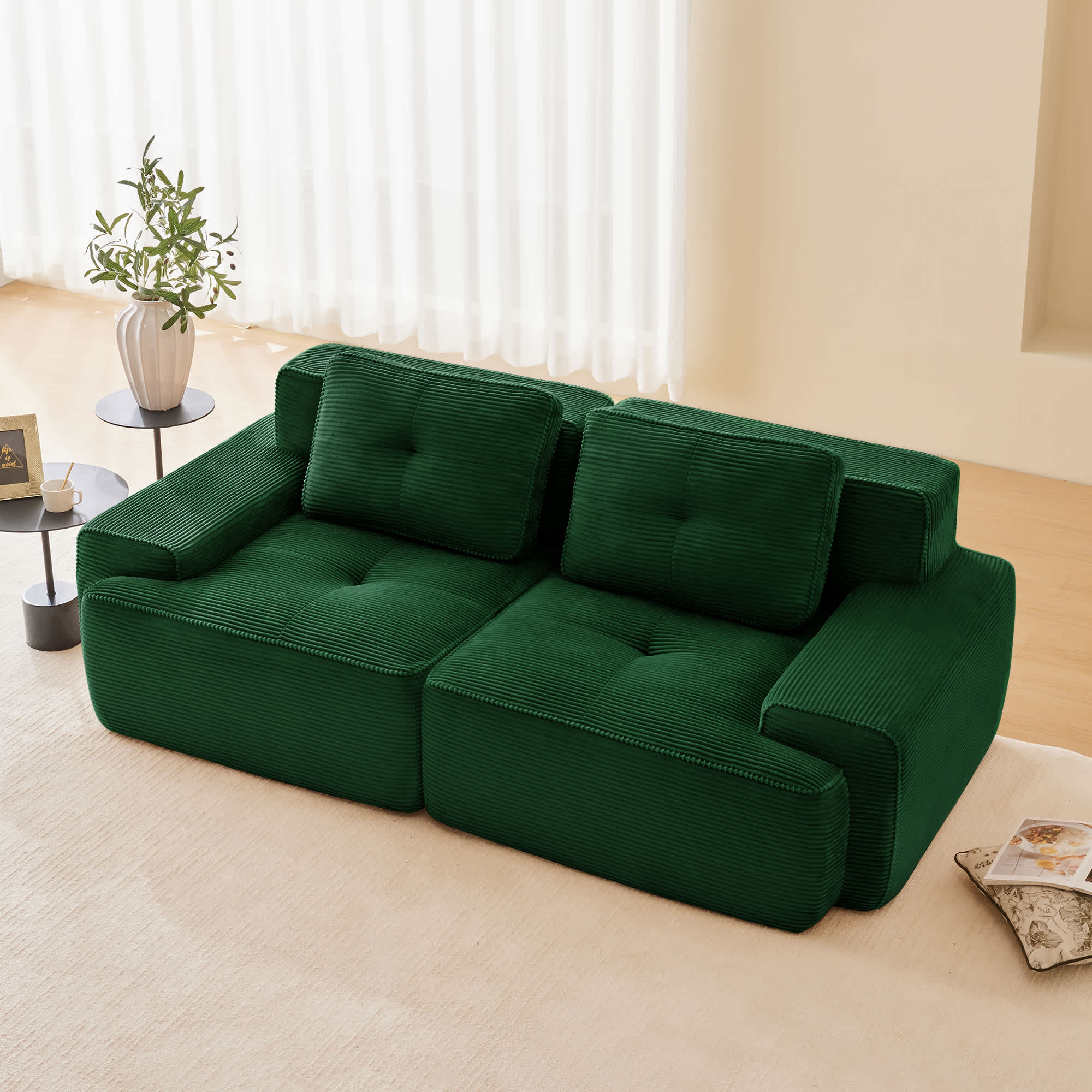 Misty Moon 82 Inch Green Modern L-Shaped Modular Sectional Sofa for ...