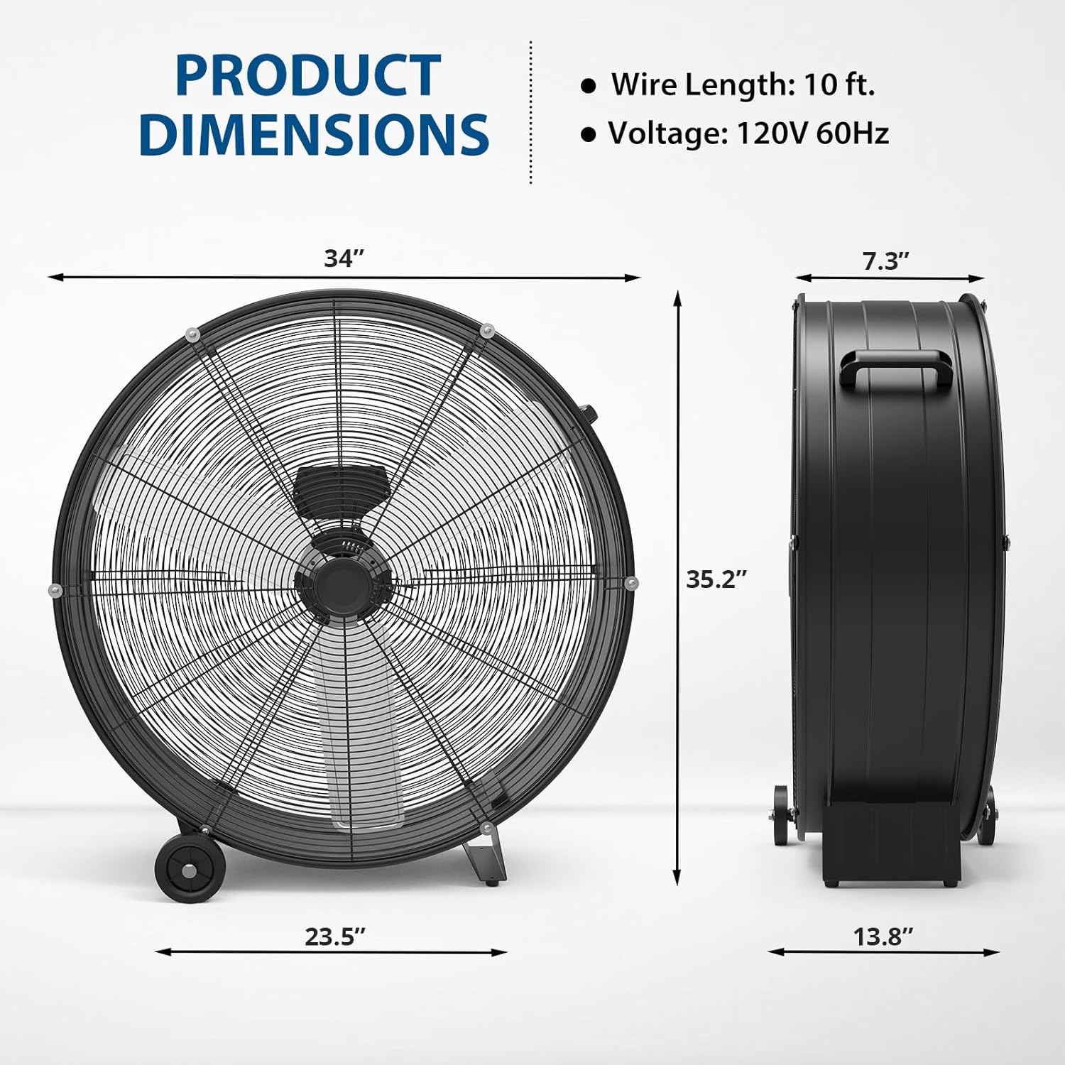 Qeetex 30 Inch Industrial Drum Fan High Velocity Floor Fan with 3 Speed ...