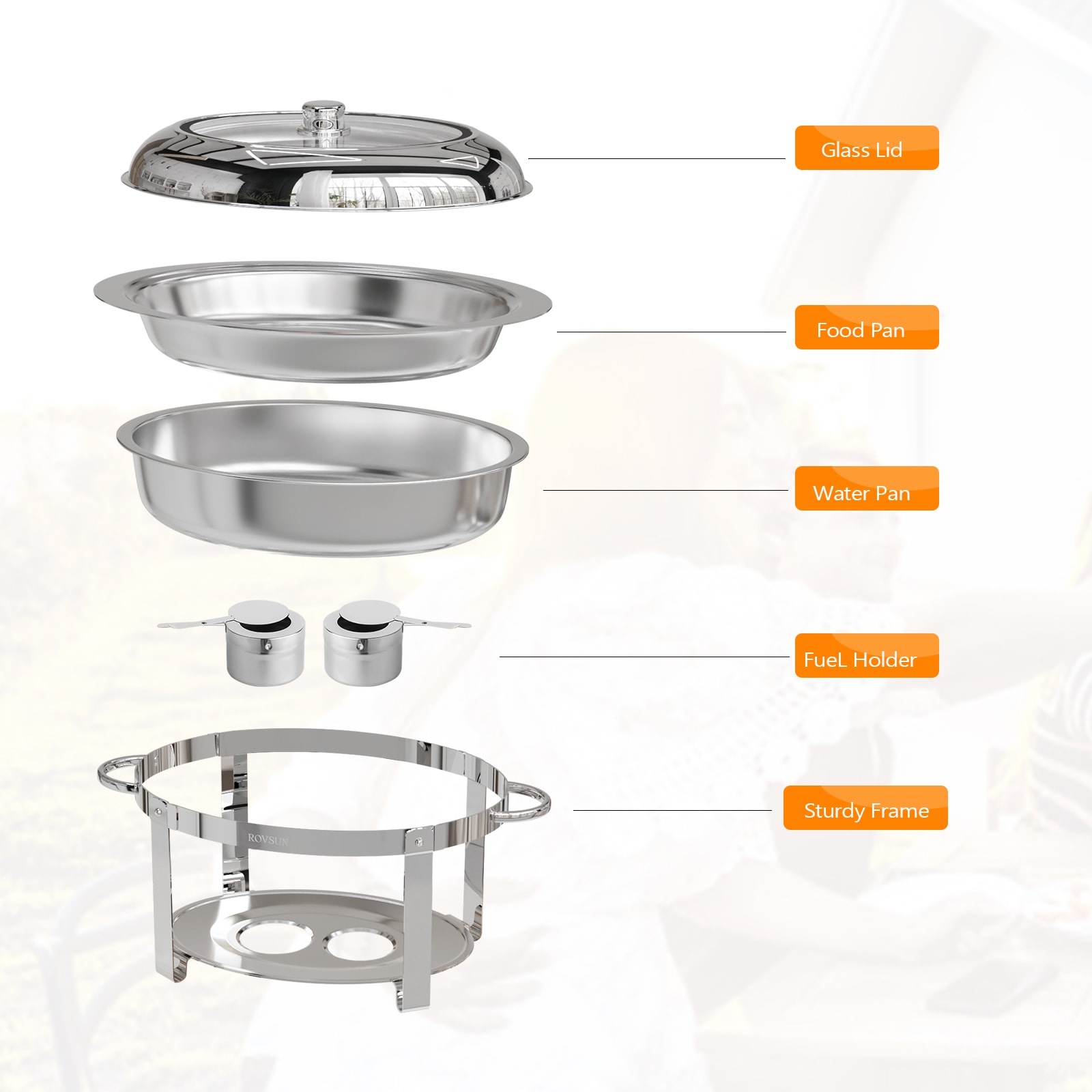 ROVSUN 6QT 2 Pack Oval Chafing Dishes for Buffet with Glass Lid for ...