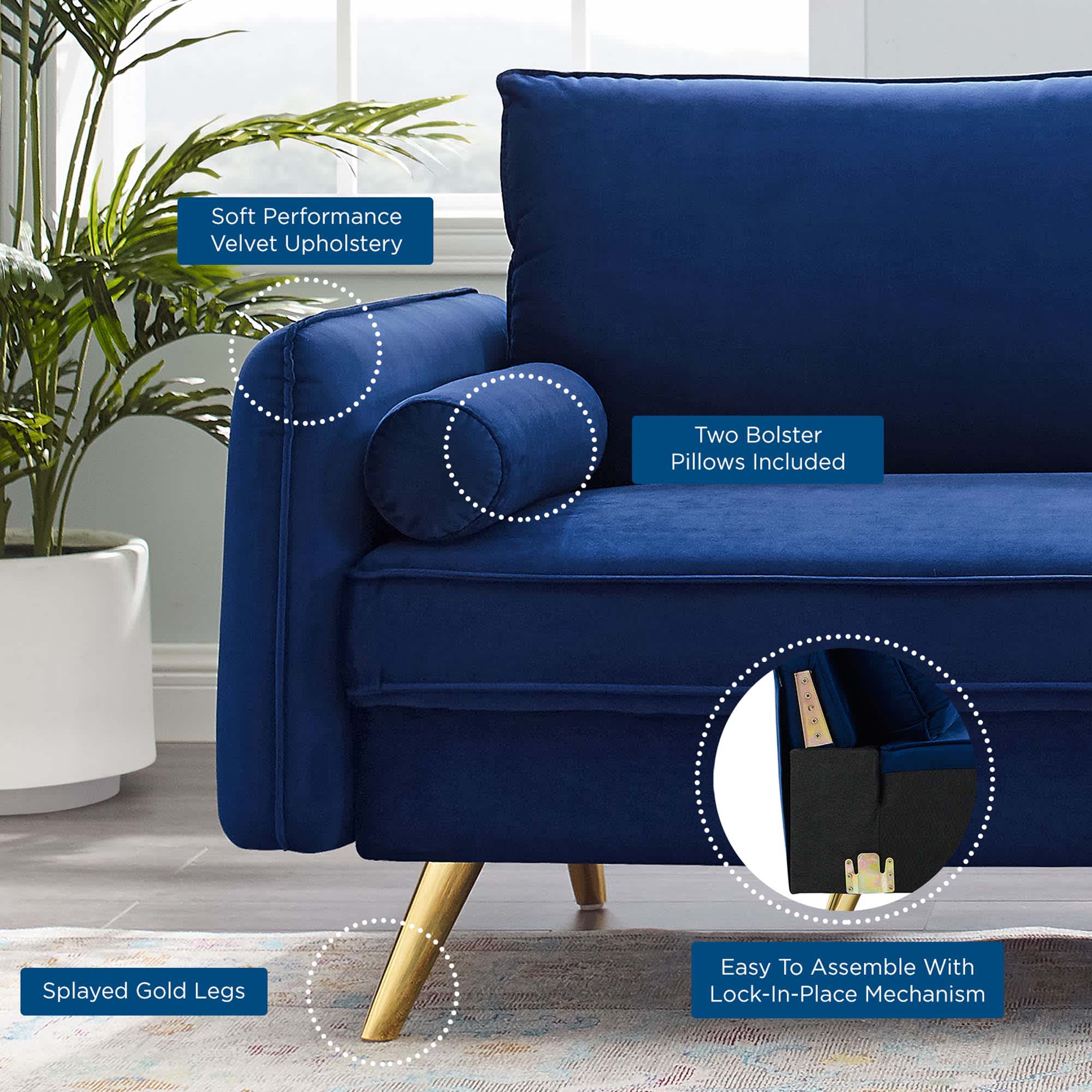 Modway Revive Performance Velvet Sofa in Navy in the Couches, Sofas & Loveseats department at ...