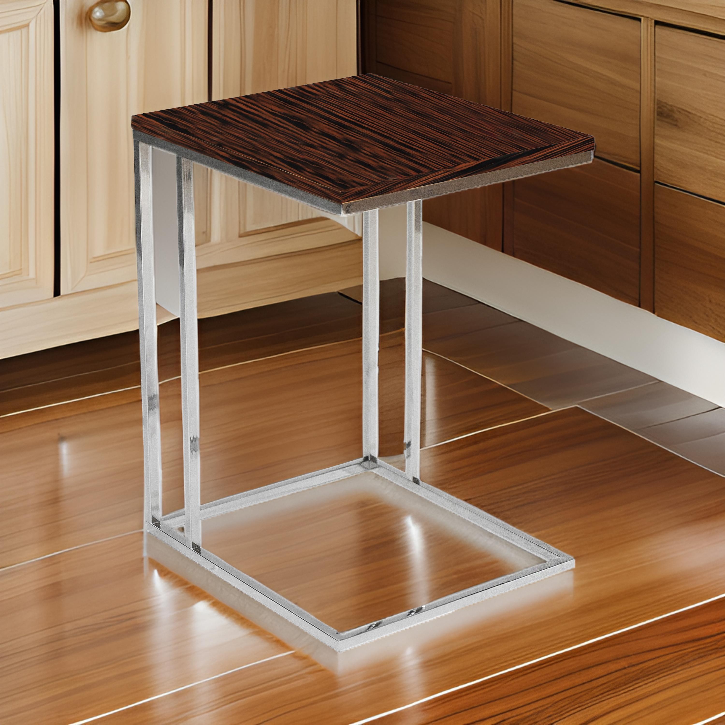 Benzara 15 in. Brown and Chrome Square Wood Top End/Side Table with ...