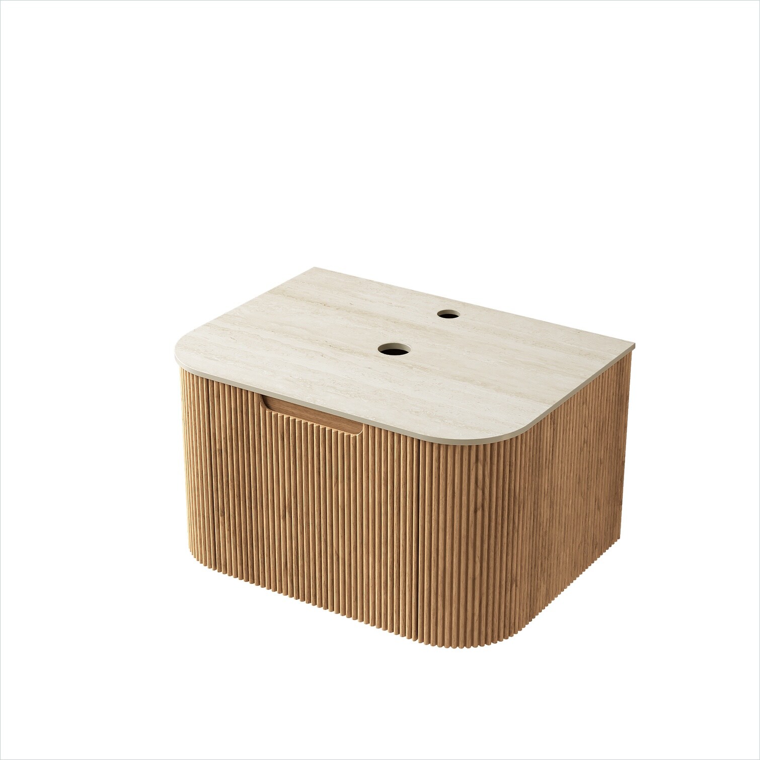 SunJet Linen Beige Wall-Mounted Bathroom Vanity Cabinet with Travertine ...