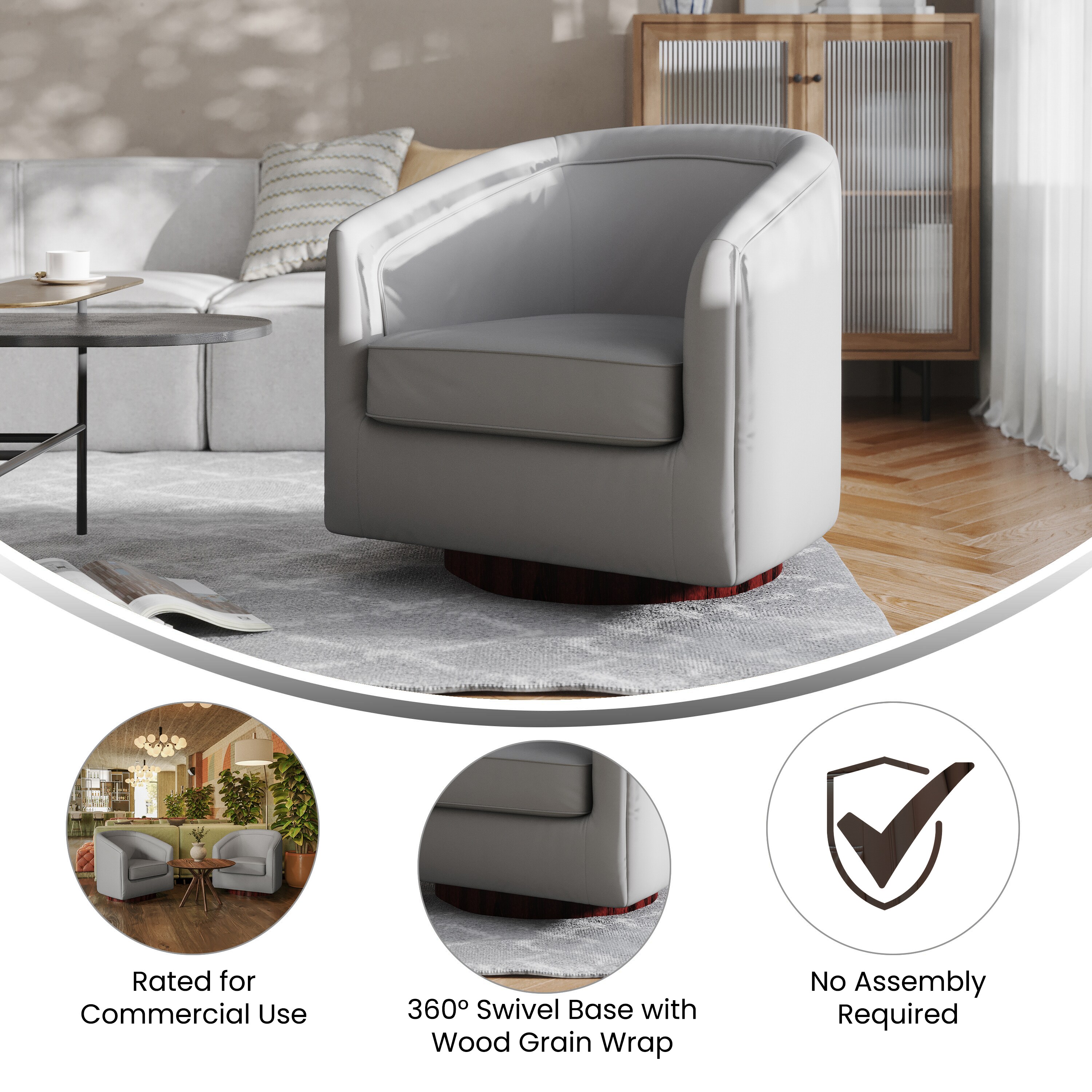 Merrick Lane Wyn Faux Leather Upholstered Club Style Barrel Chair with ...