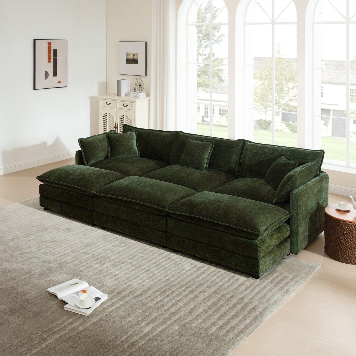 SunJet Modern U-Shape Modular Sectional Sofa with 3 Ottomans Sage Green ...