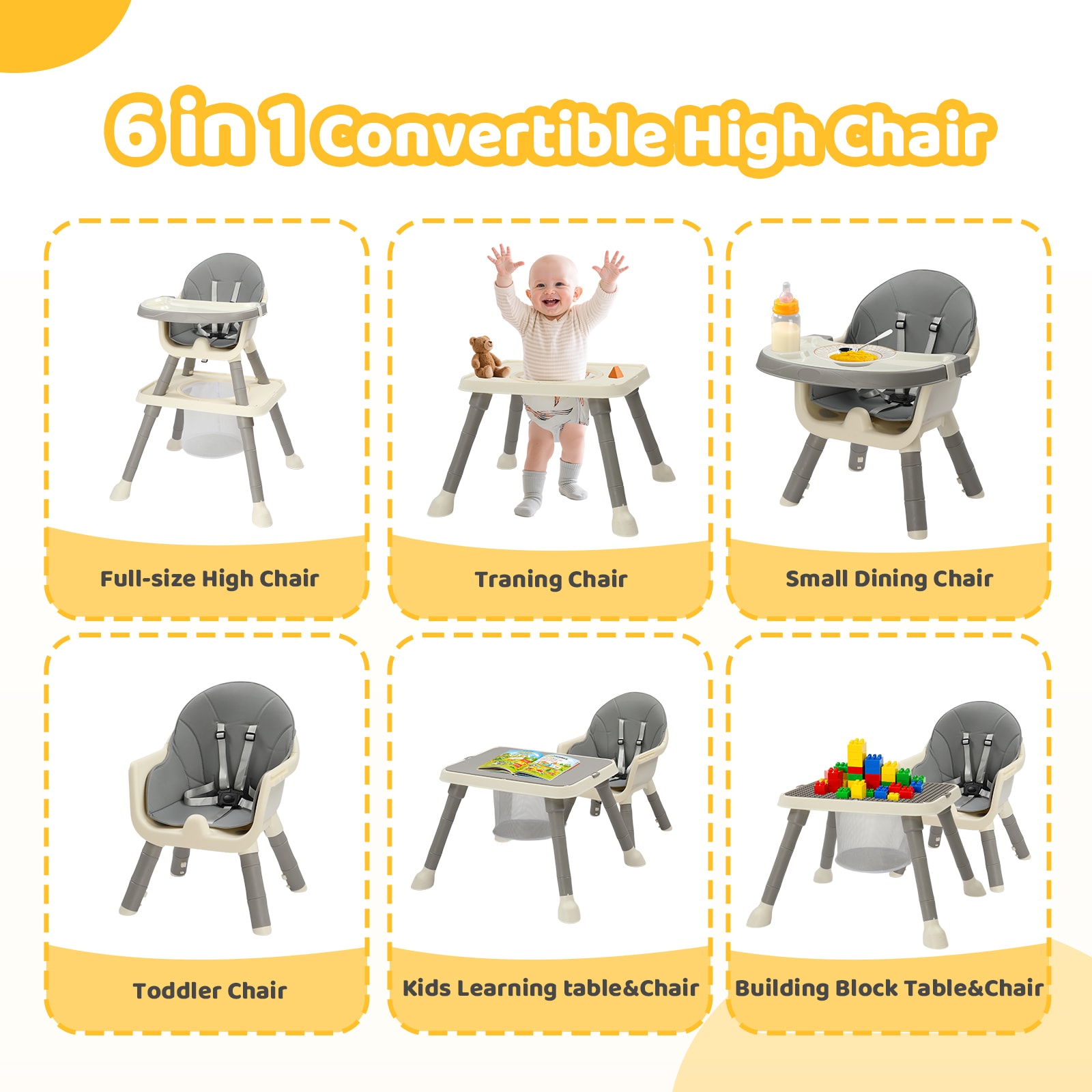 JOYMOR 7 in 1 High Chair for Babies and Toddlers/Convertible Kids ...