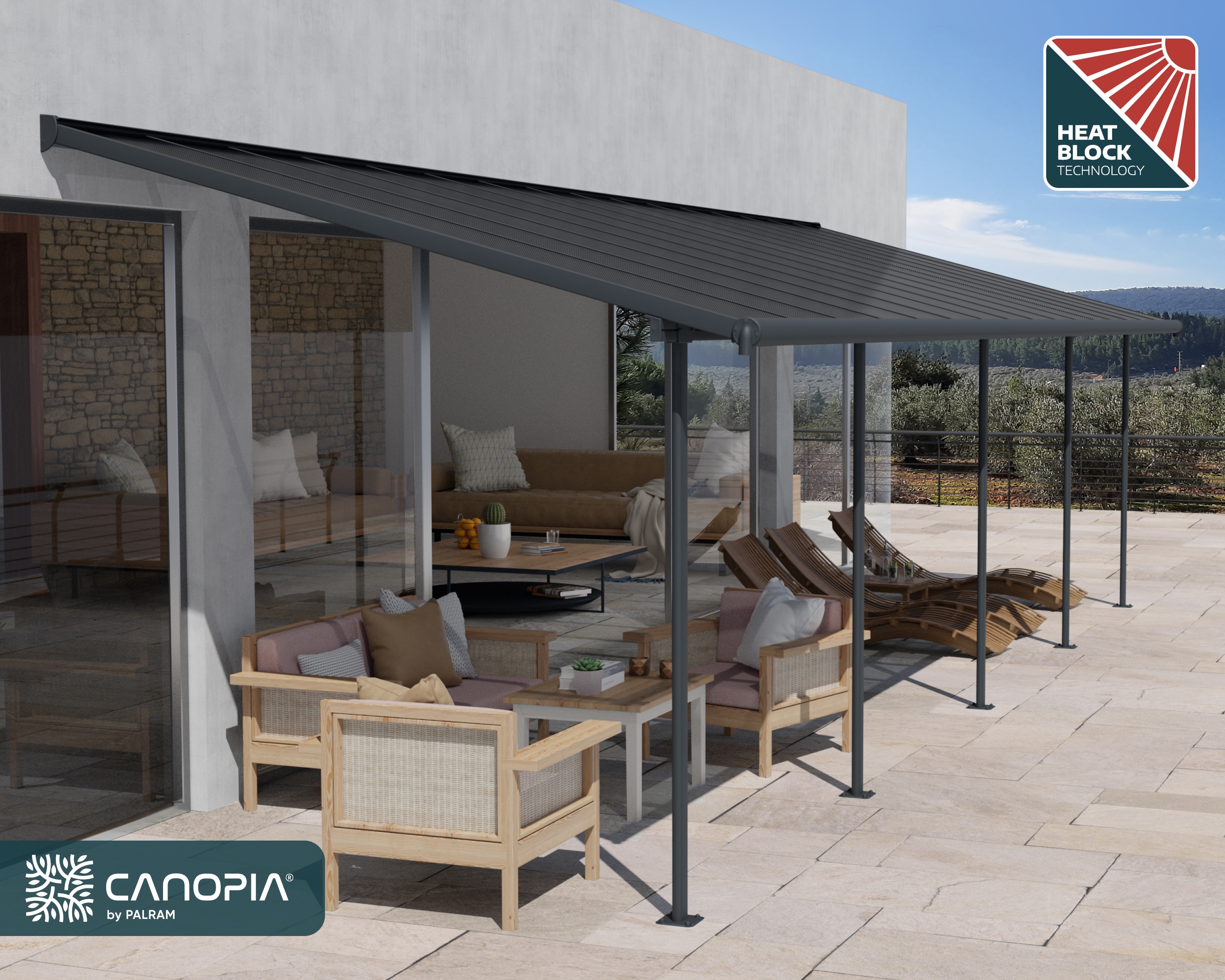 Canopia by Palram Sierra 10-ft x 28-ft Gray/Gray Aluminum Patio cover ...