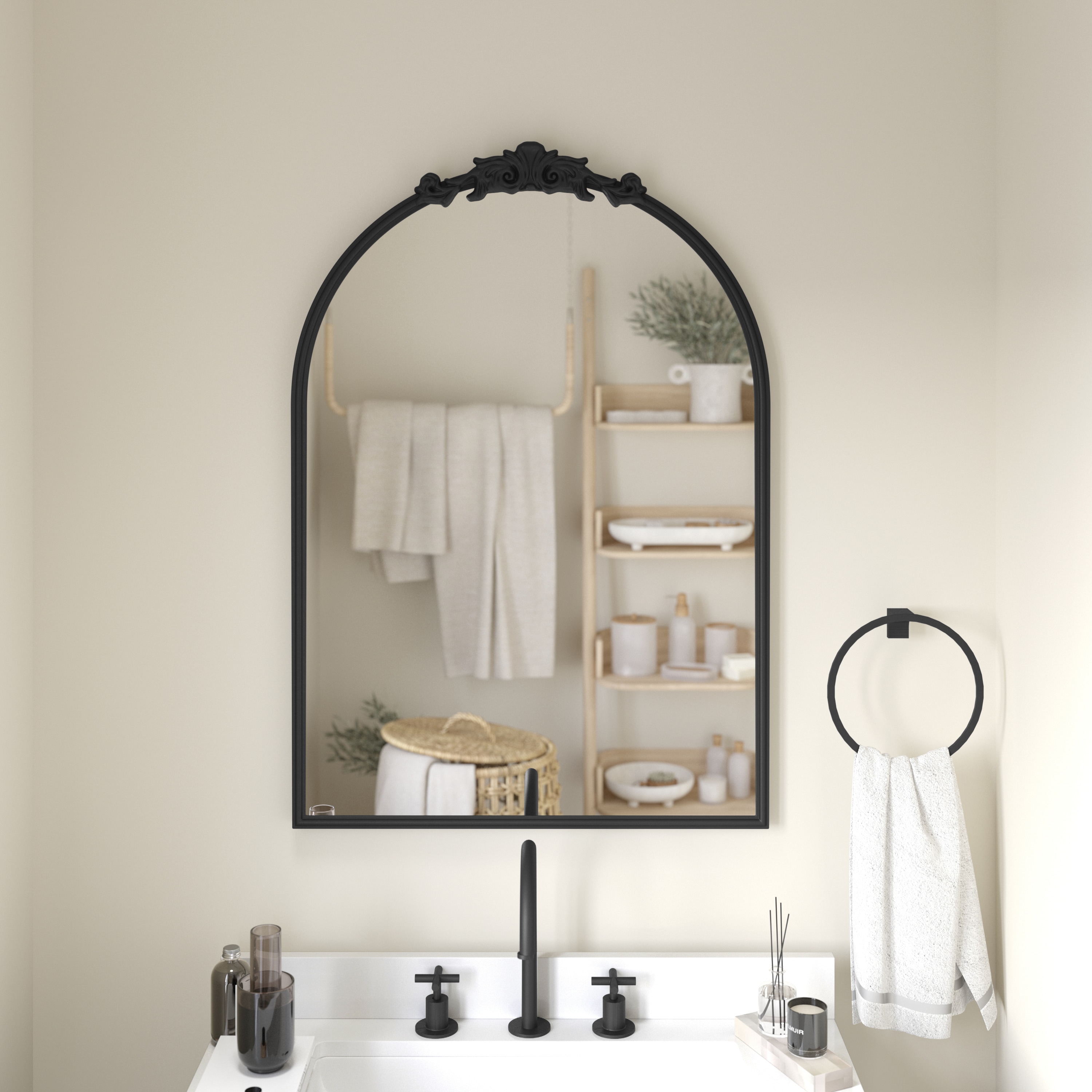 Emma + Oliver Monte 35-in x 24-in Arched Wall Mirror with Black Frame ...