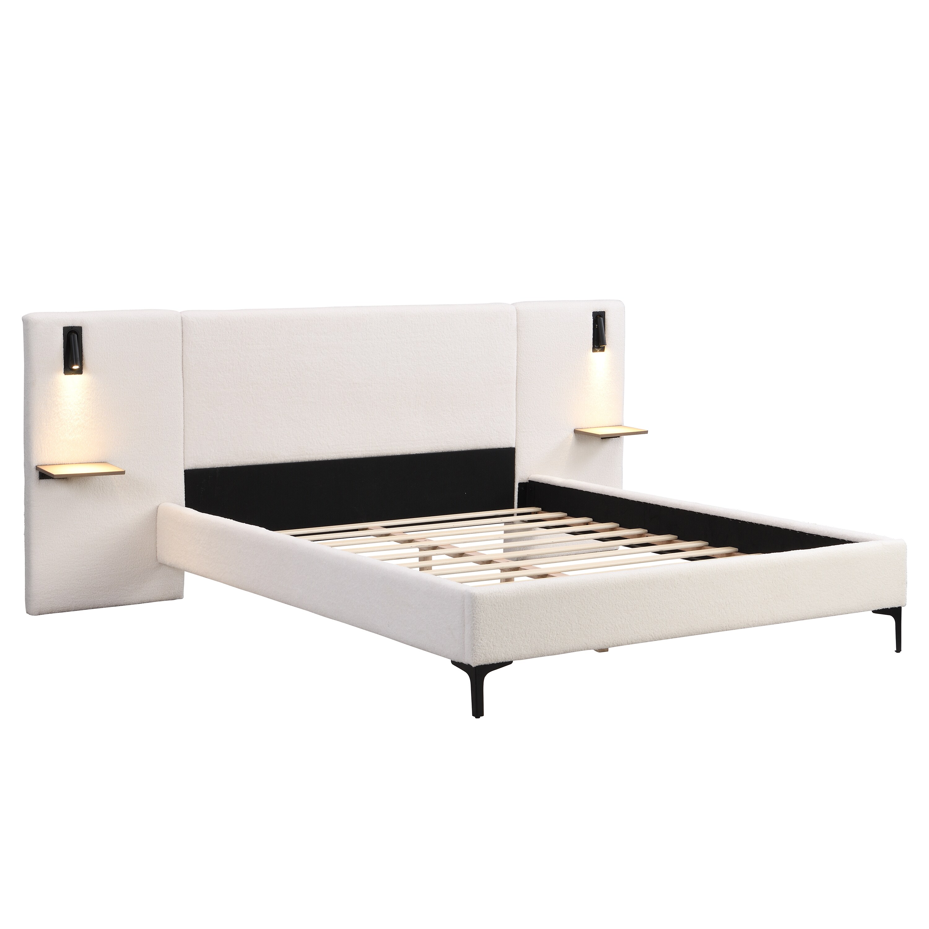 Christopher Knight Home Chic Boucle Integrated Lights/Shelves Bed Queen ...