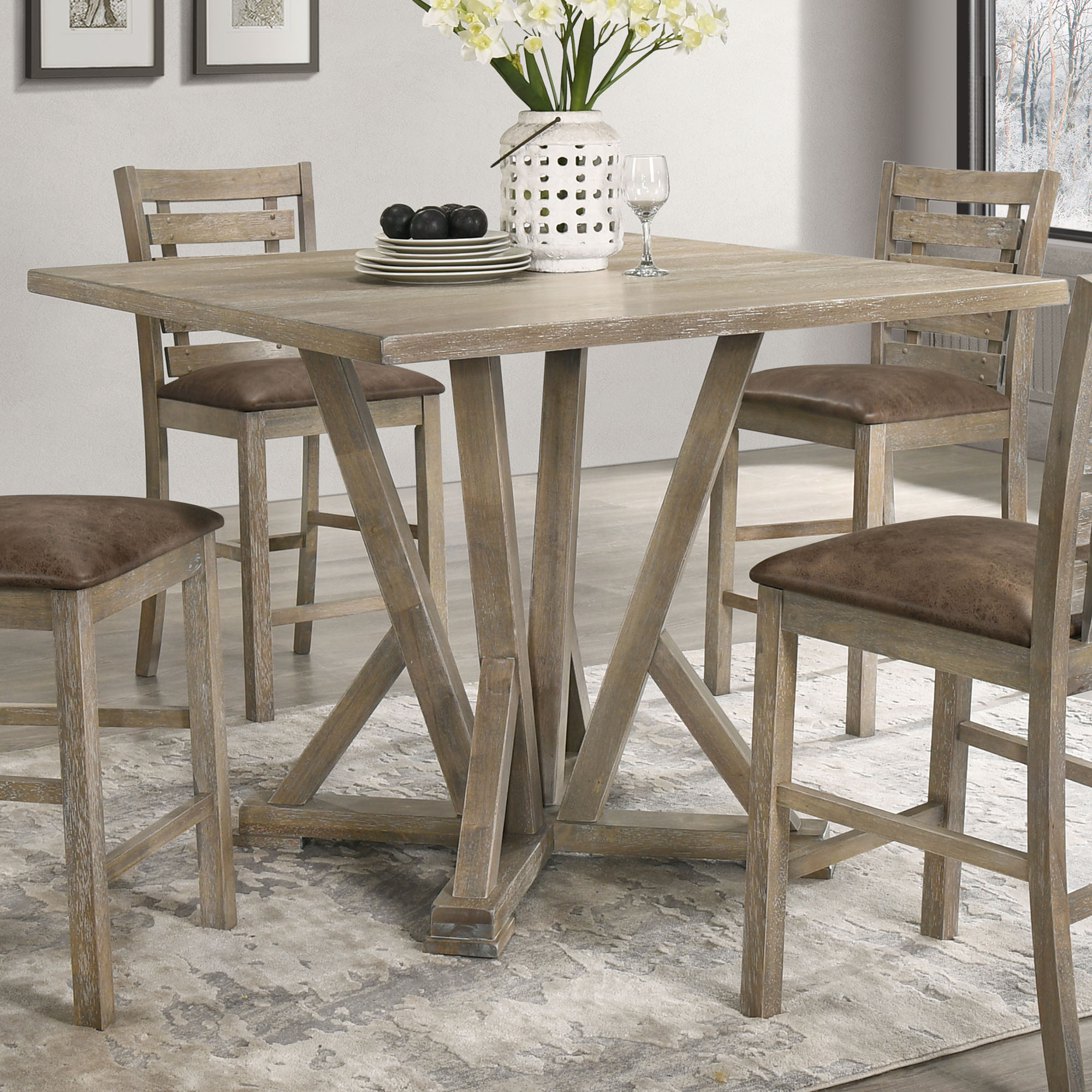 LOVMOR Modern Farmhouse Square Counter Table Solid Wood Rubberwood ...