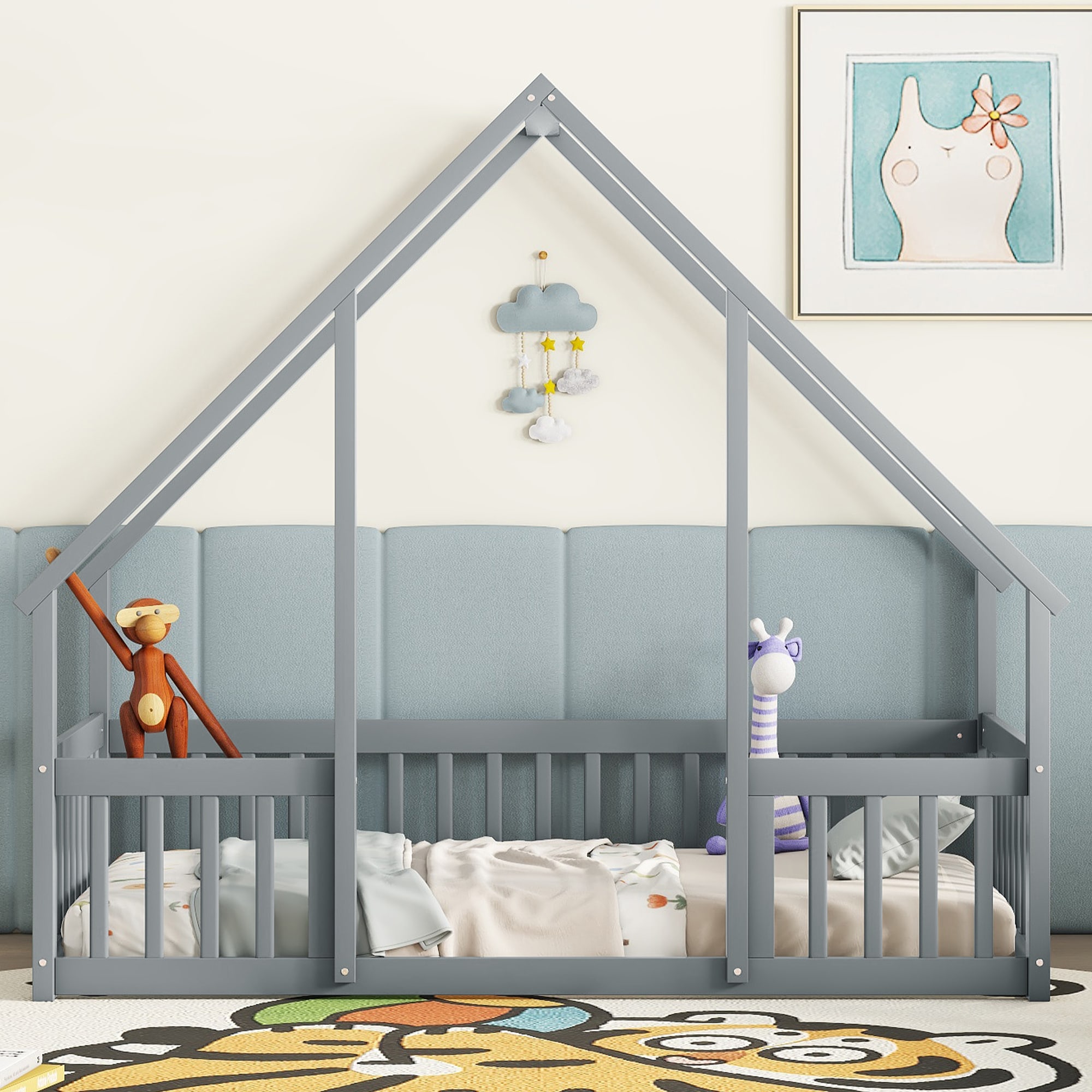JJJ Twin Grey Wood Bed Frame in the Beds department at Lowes.com