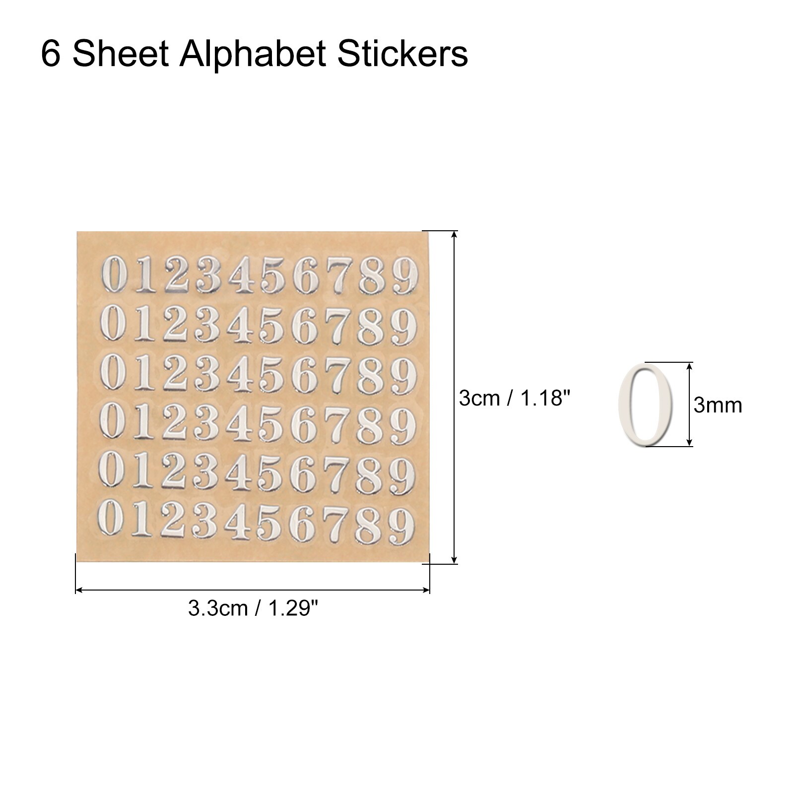 Unique Bargains 6 Sheets Number Resin Stickers 3D Small 1 to 9 Silver ...