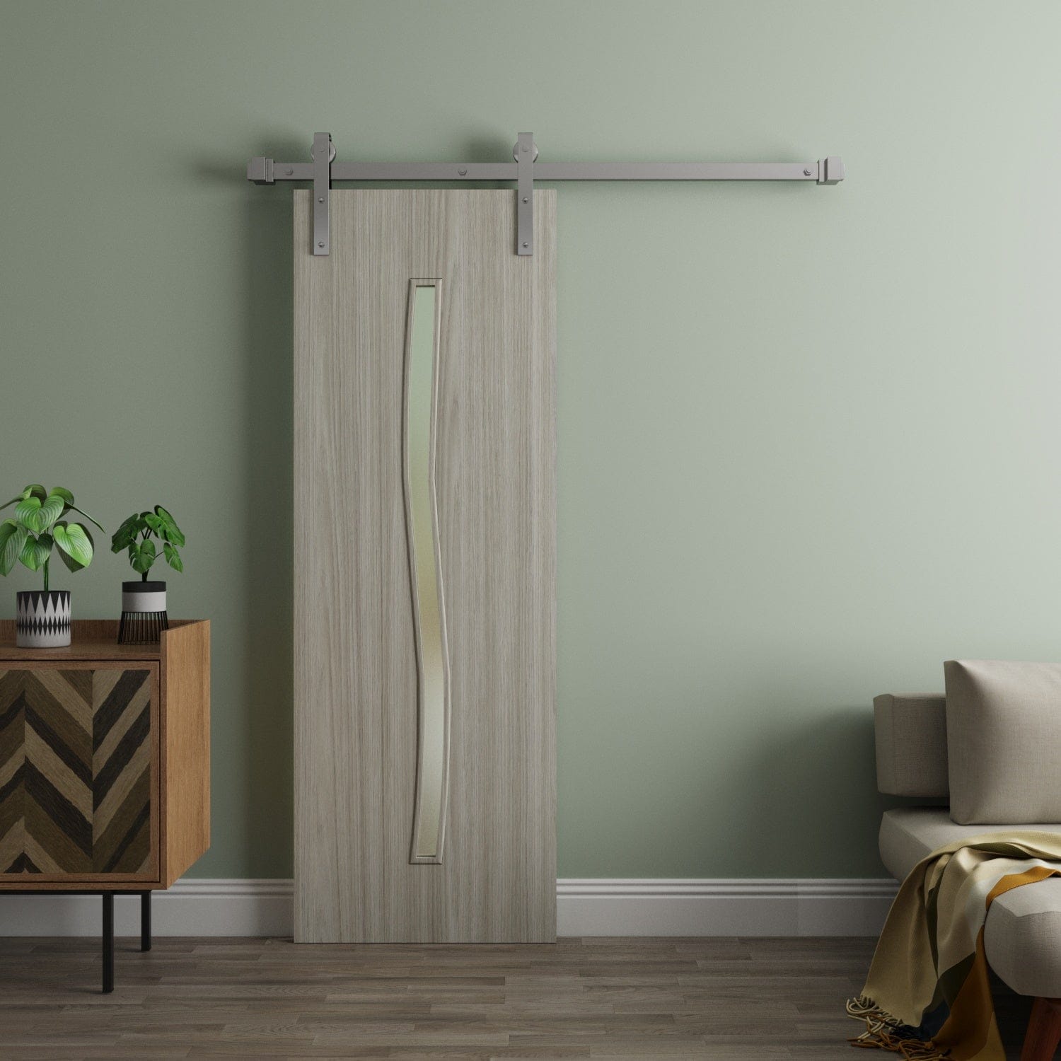 SARTODOORS Modern Barn Door 42 x 84 in - LUNO 2003 Oak - 8FT Silver ...