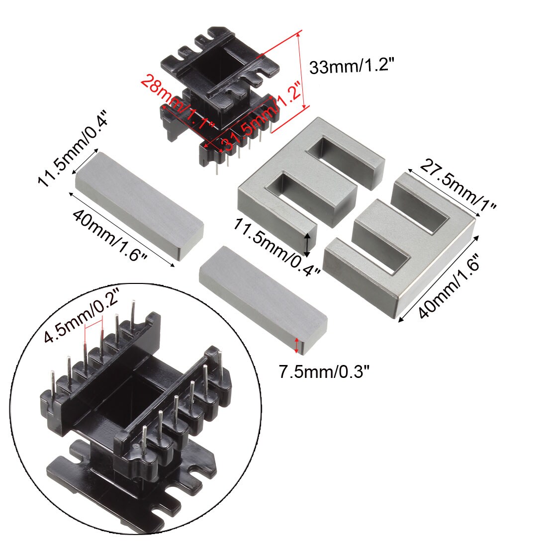 Unique Bargains 2 Sets EI40 6 with 6pin Transformer Bobbin PC40 Ferrite ...