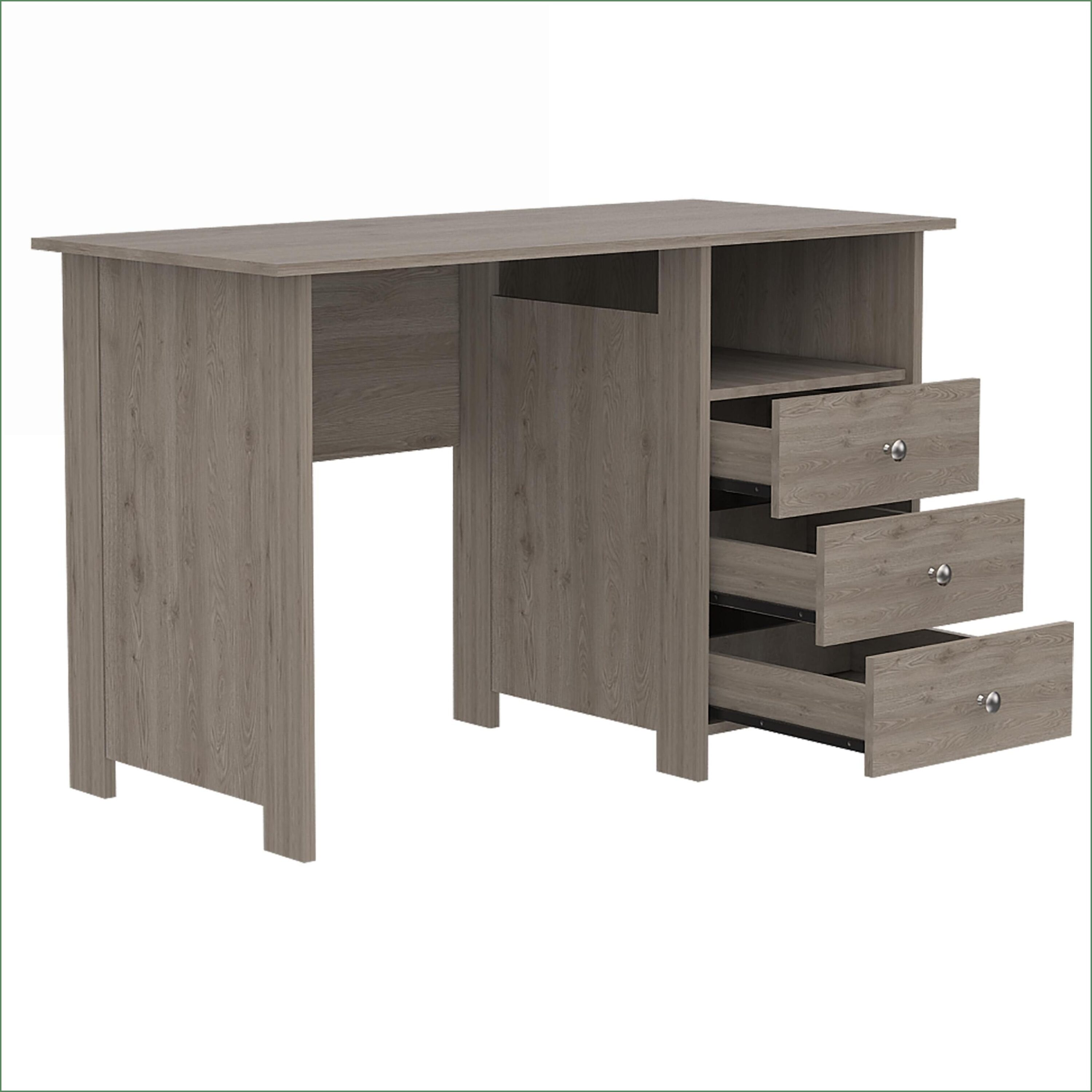 SunJet Desks Modern 3-Drawer Writing Desk with Open Compartment Light ...