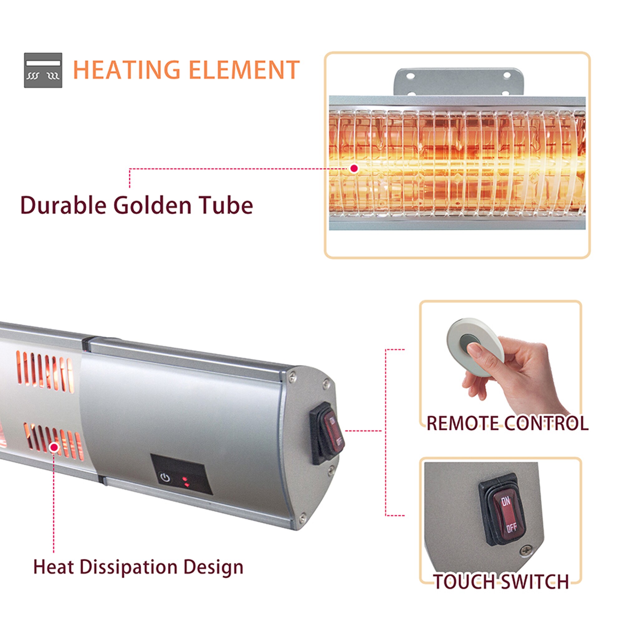 LOVMOR Infrared Outdoor Patio Electric Heater 1500W Fast Heating Wall ...