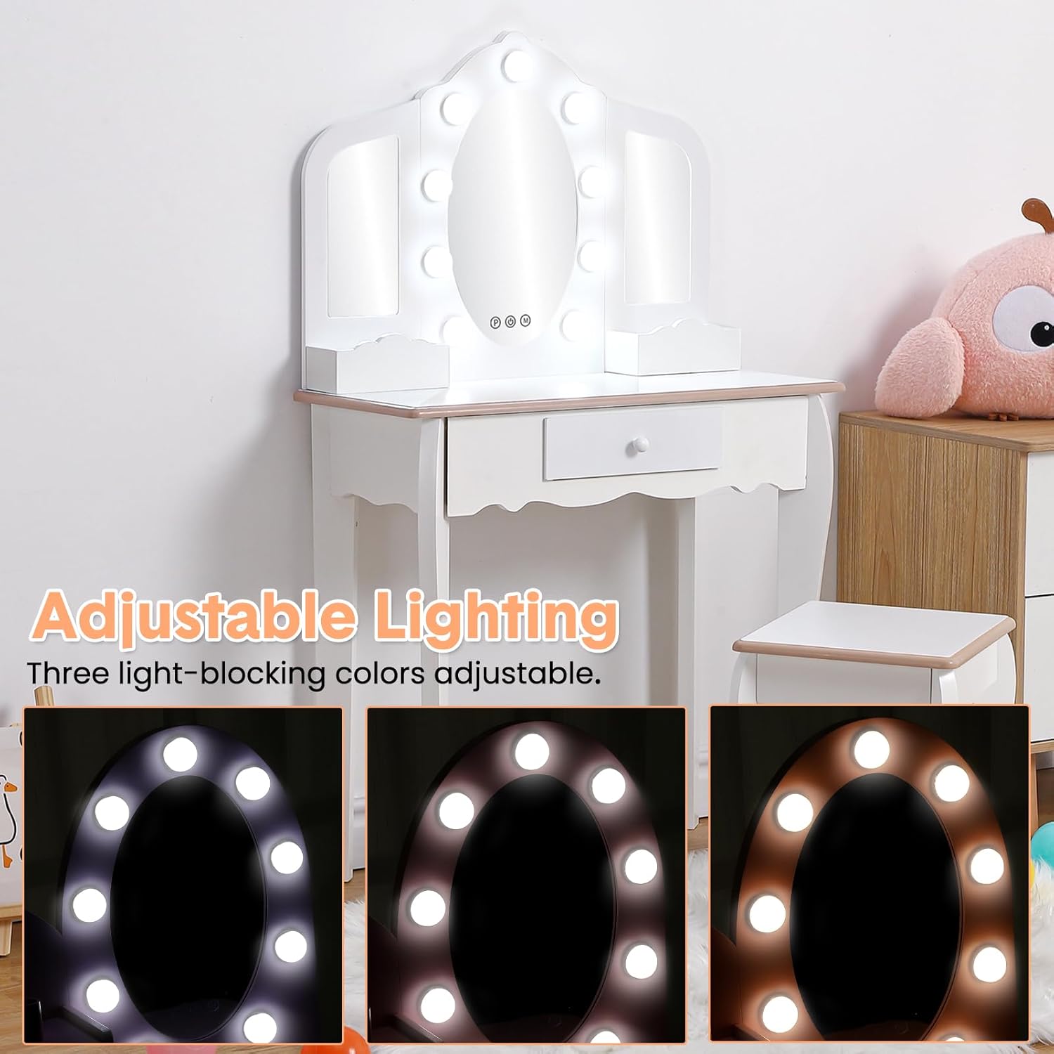 Garvee Kids Vanity with Lighted Mirror - Little Girls Vanity Table and ...