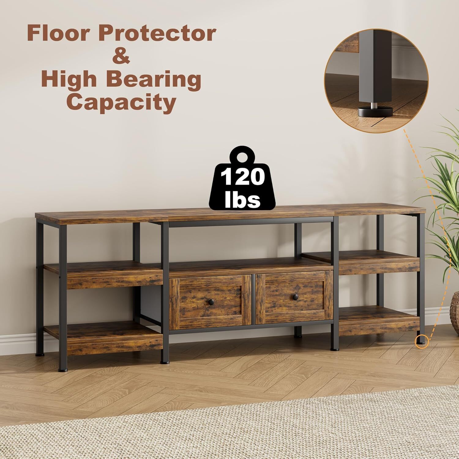 Qeetex 78 Inch TV Cabinet with 2 Fabric Drawers 4 Layers Modern TV ...