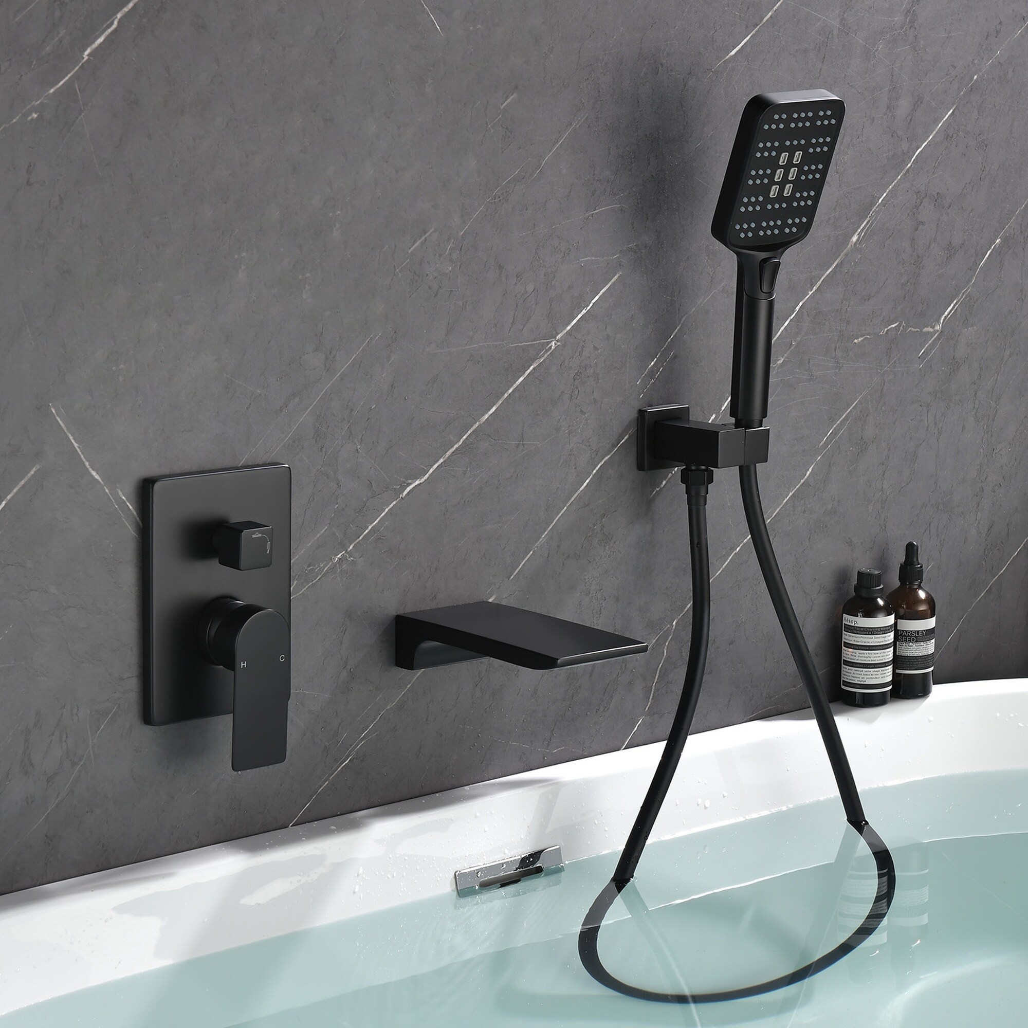 Boyel Living Matte Black Wall Mount Bathtub Faucet Brass 2-Function ...