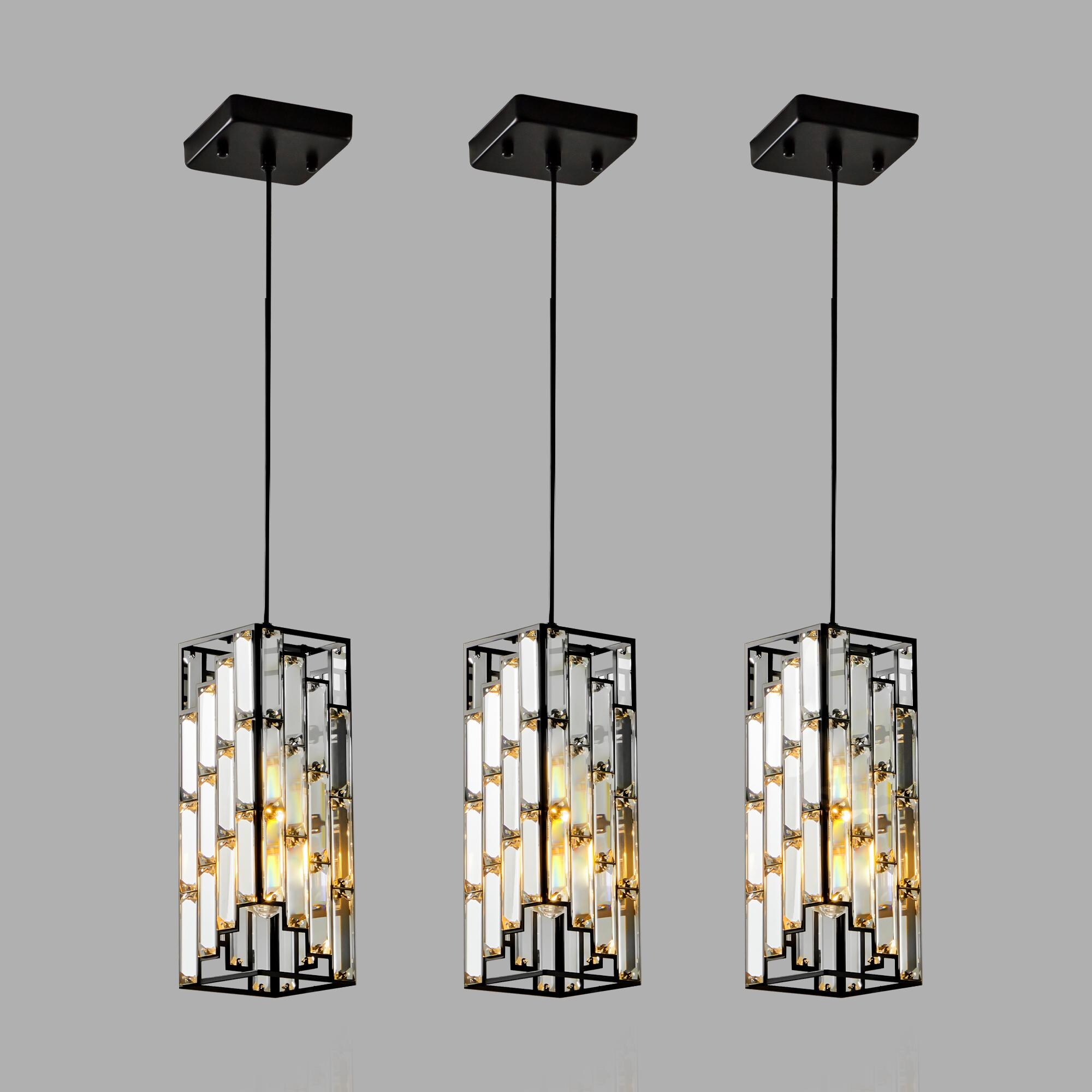 Bayfeve Crystal Prism Design Adjustable Pendant Light 3 -Light Black ...