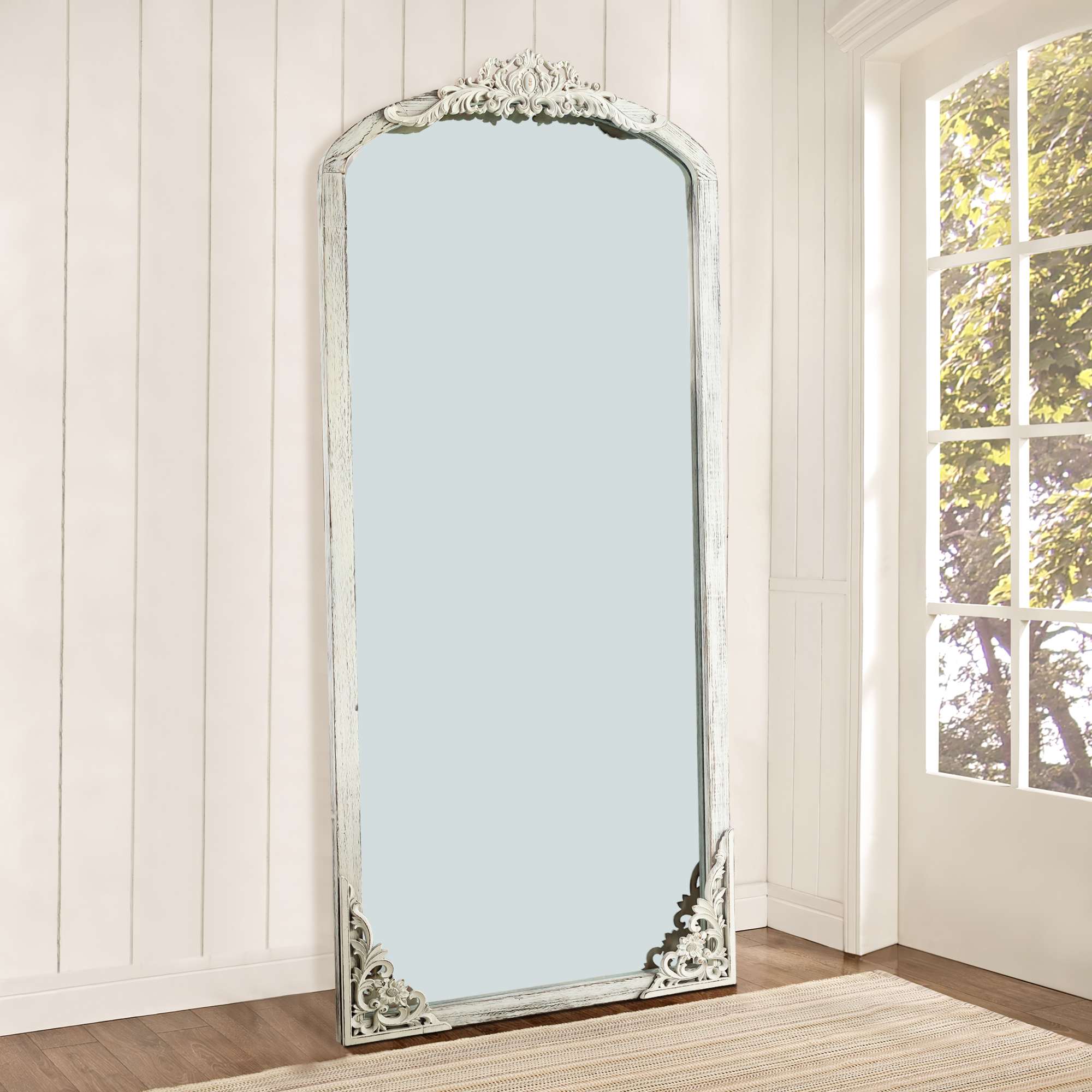 Misty Moon 64x21 inch Solid Wood Carved Right Angle Micro Arch Full ...