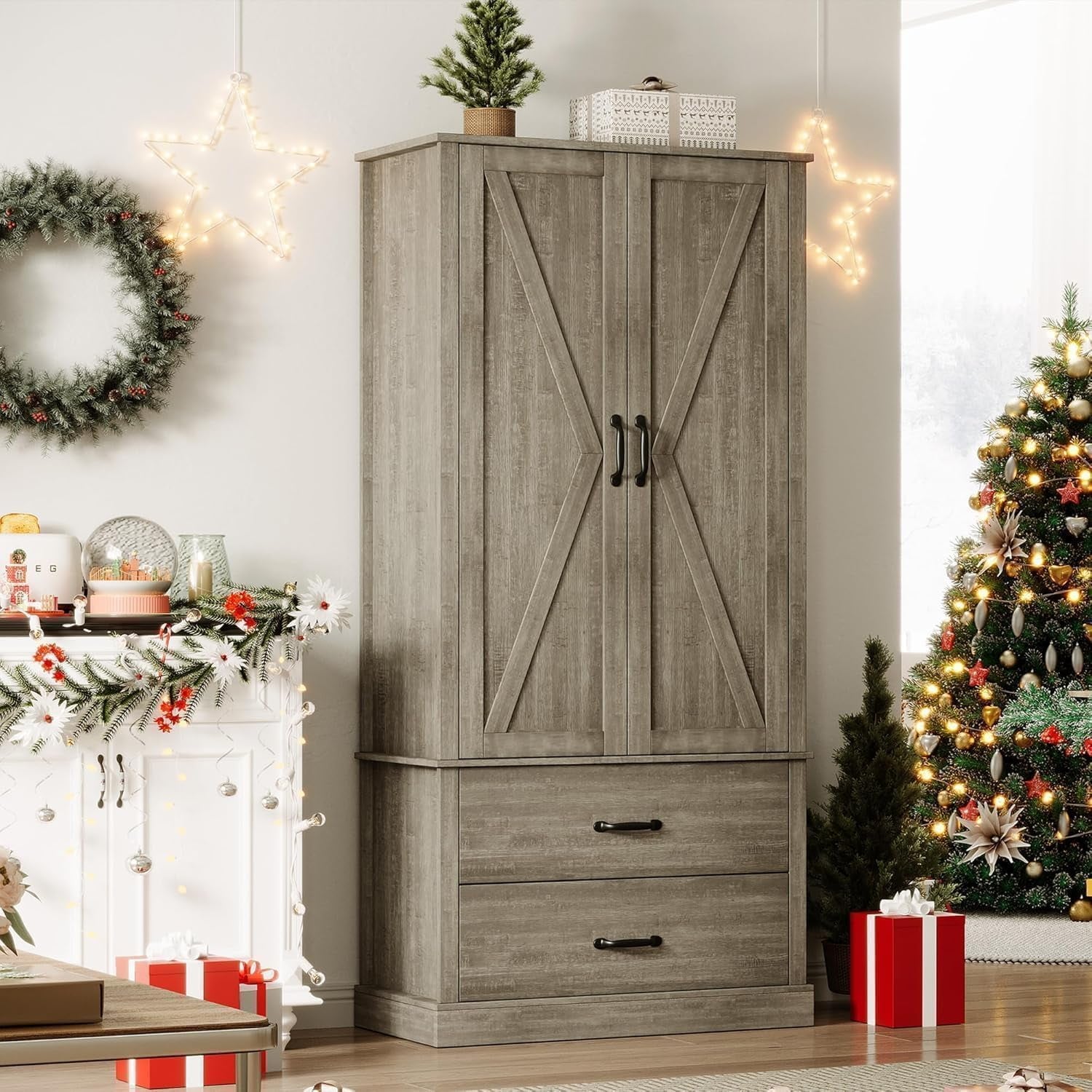 Garvee Farmhouse Kitchen Pantry Cabinet Wood Kitchen Cabinet with ...