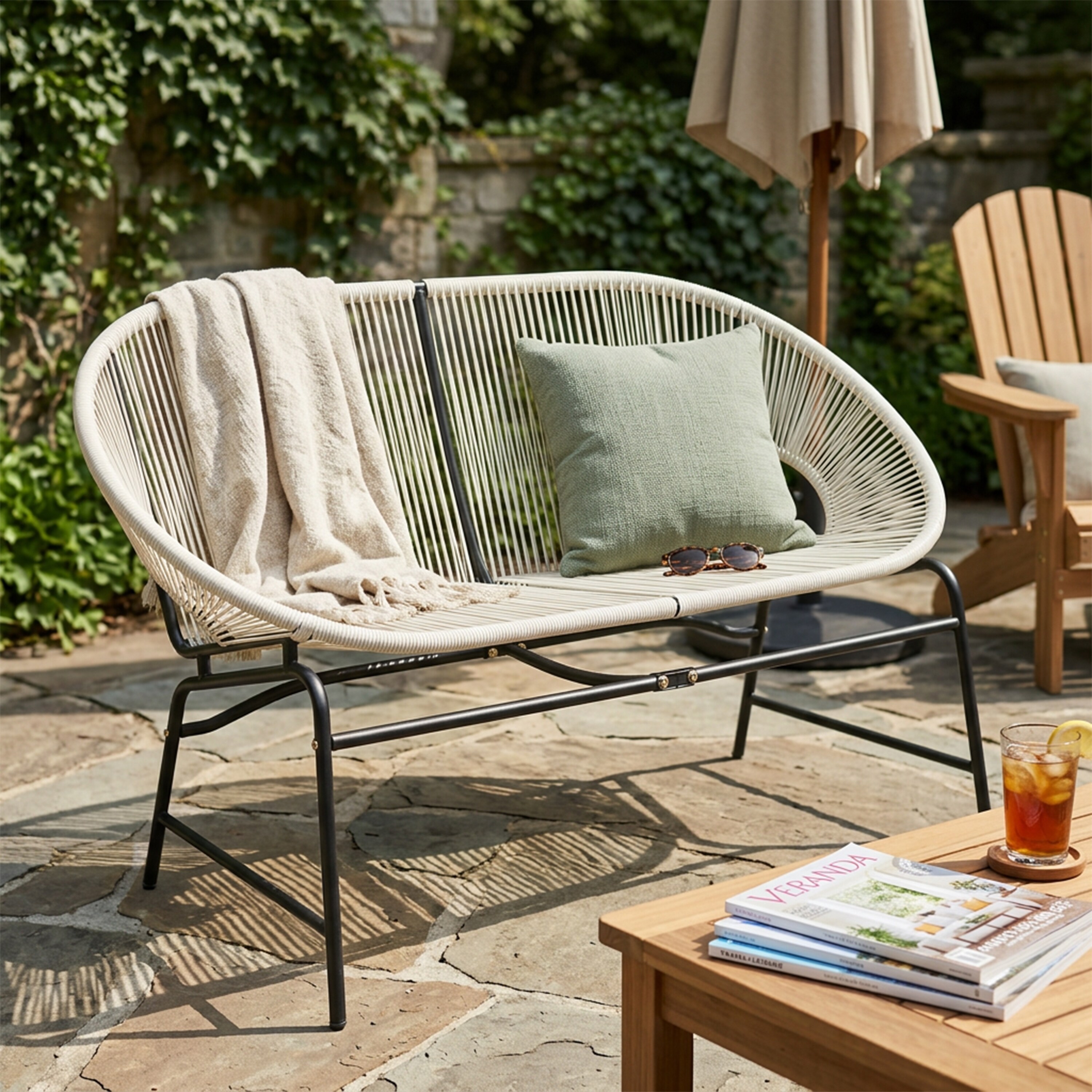 LUXEYARD Outdoor Patio Wicker Loveseat With White PE Rattan in the ...