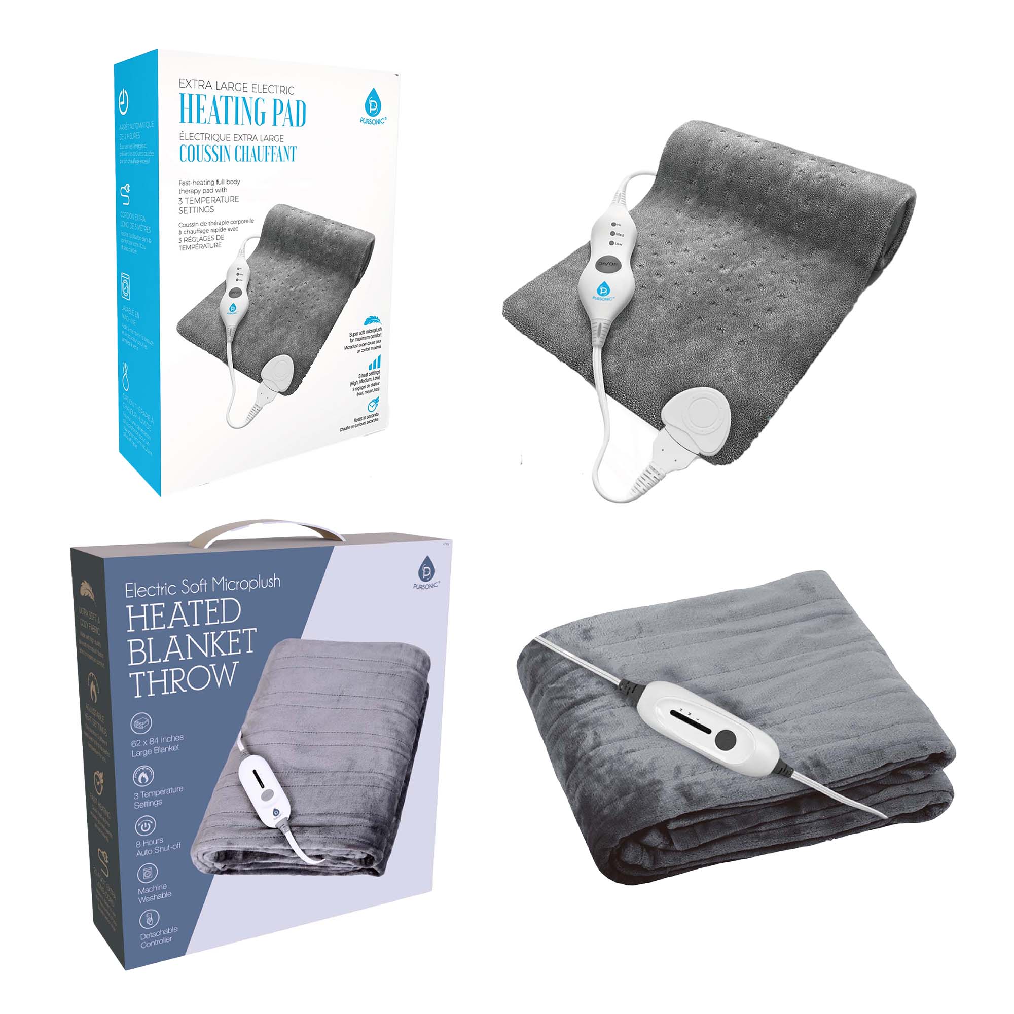 Pursonic Cozy Comfrt Bundle Electric Heated Microplush Blanket and ...