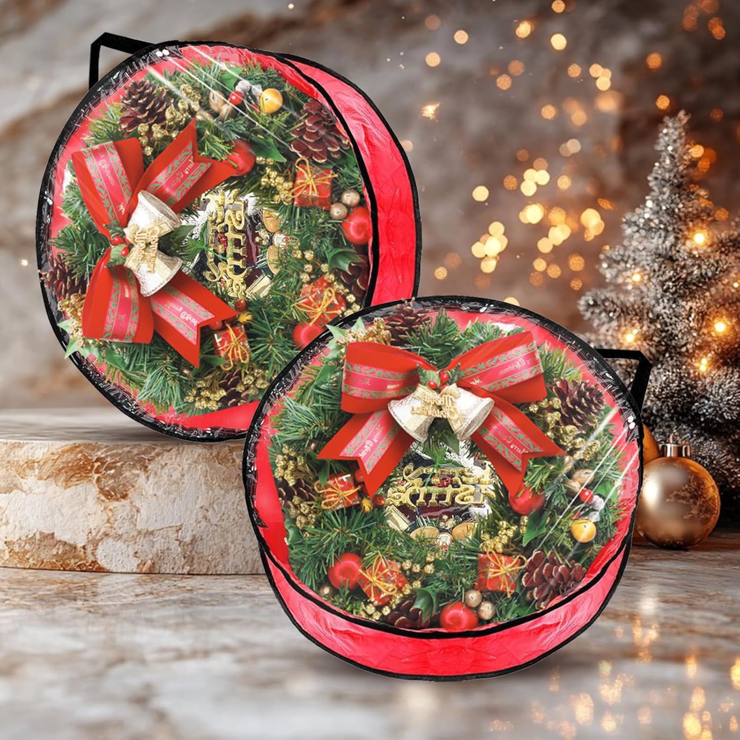 Misopily 6 Pack 30 Inch Christmas Wreath Storage Bag Heavy Duty Red ...