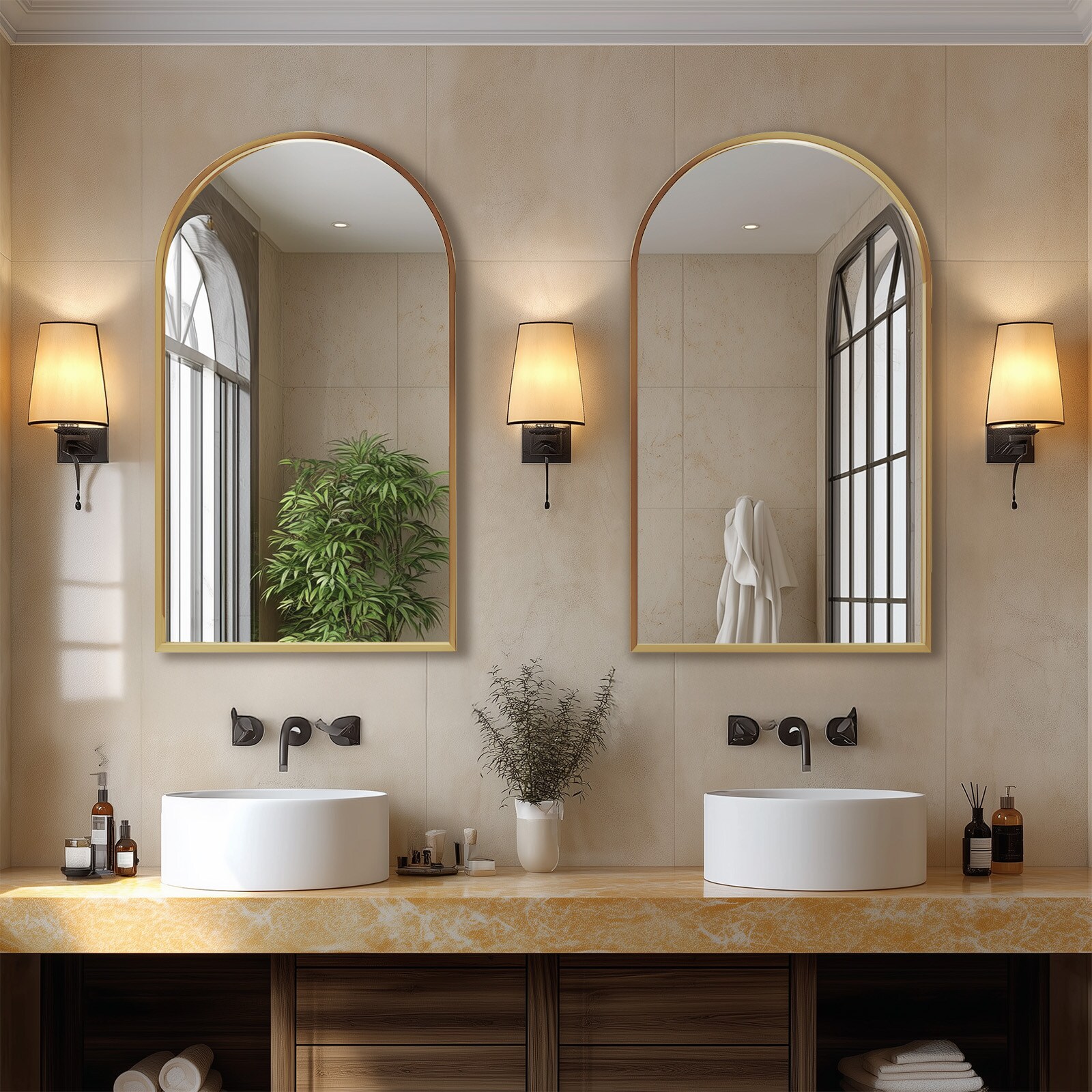 OOU 36 Inch Arched Bathroom Wall Mirror Gold Metal Frame HD Explosion ...