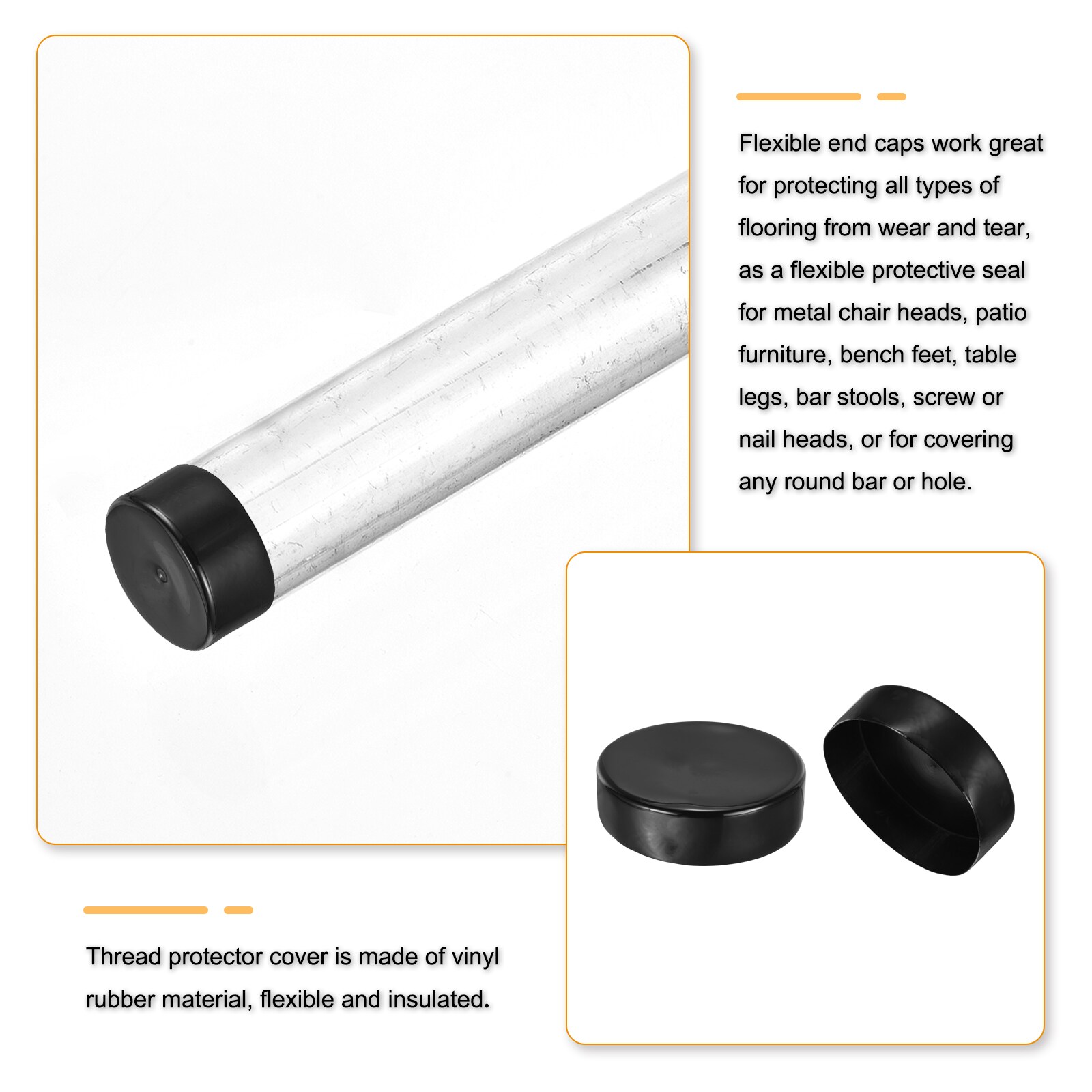 Unique Bargains 190mm(7 1/2 Inch) Rubber End Caps Round Vinyl Plug ...